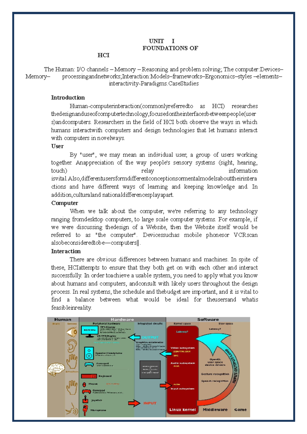UNIT I HCI - unit 1 notes - UNIT I FOUNDATIONS OF HCI The Human: I/O ...
