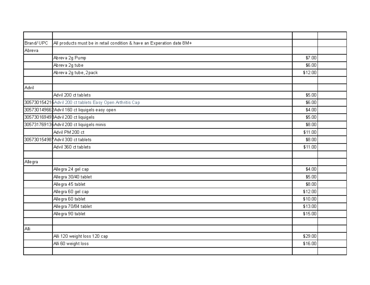 New buy list - Sheet 1 - Buy list offers prices for stolen goods ...