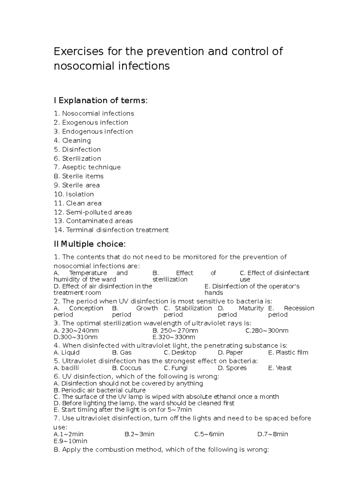 Exercises for the prevention and control of nosocomial infections ...