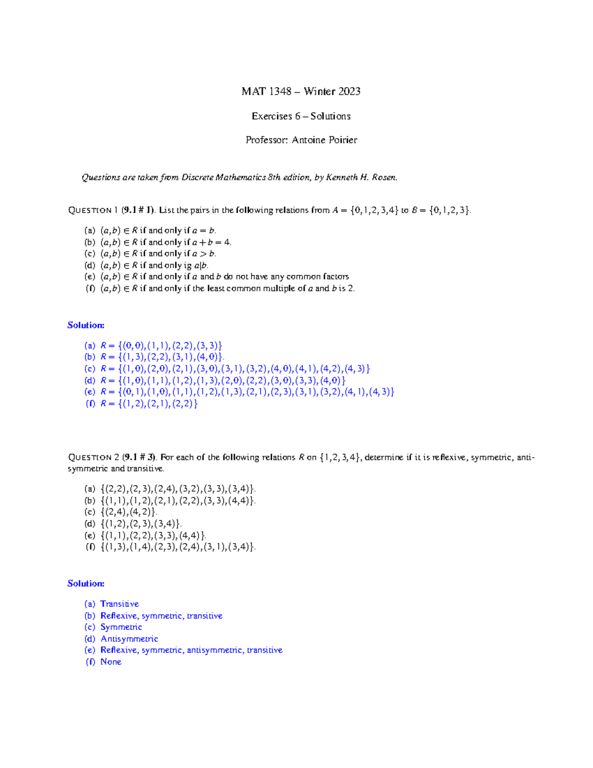 Exercises 6 solution - MAT 1348 – Winter 2023 Exercises 6 – Solutions ...