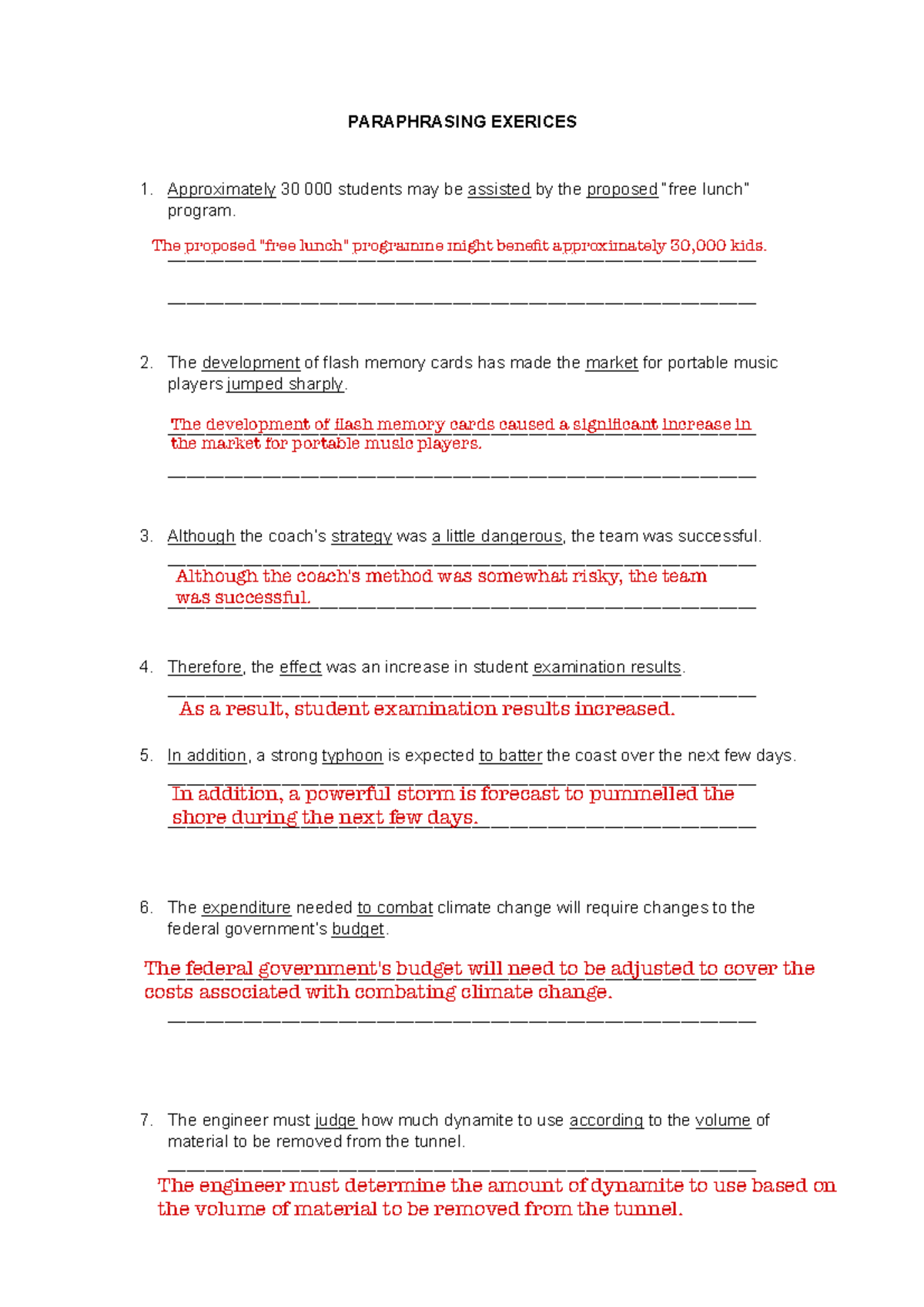 Paraphrasing Exercise 3 - PARAPHRASING EXERICES 1. Approximately 30 000 ...