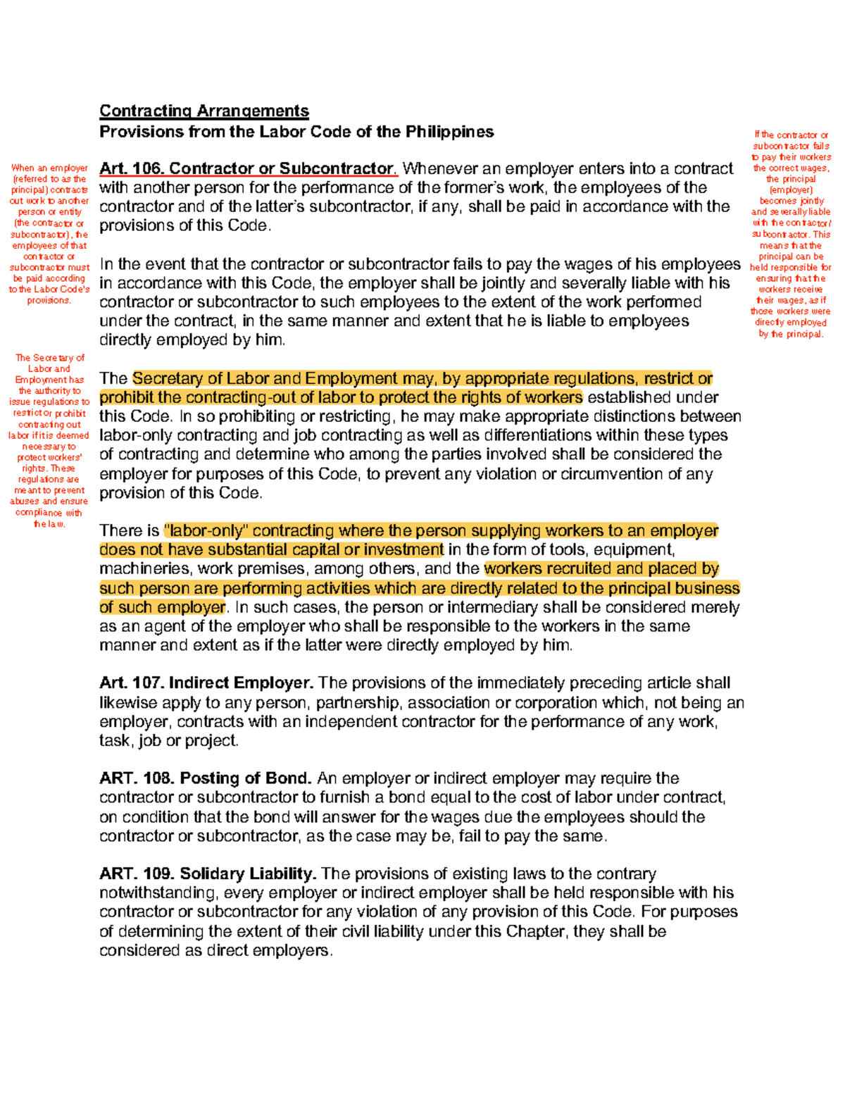 Module 2 (Contracting Arrangements) - Labor Code Provisions and Full ...