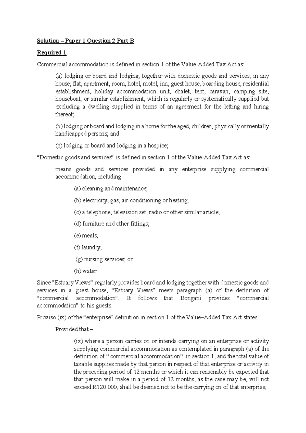 2018 Paper 1 Solution Question 2 Part B - Solution – Paper 1 Question 2 Part B Required 1 ...