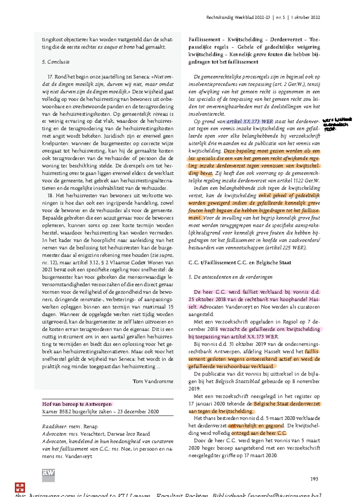 Vonnis bij opdracht werkcollege brief, ingebrekestelling en e-mail ...