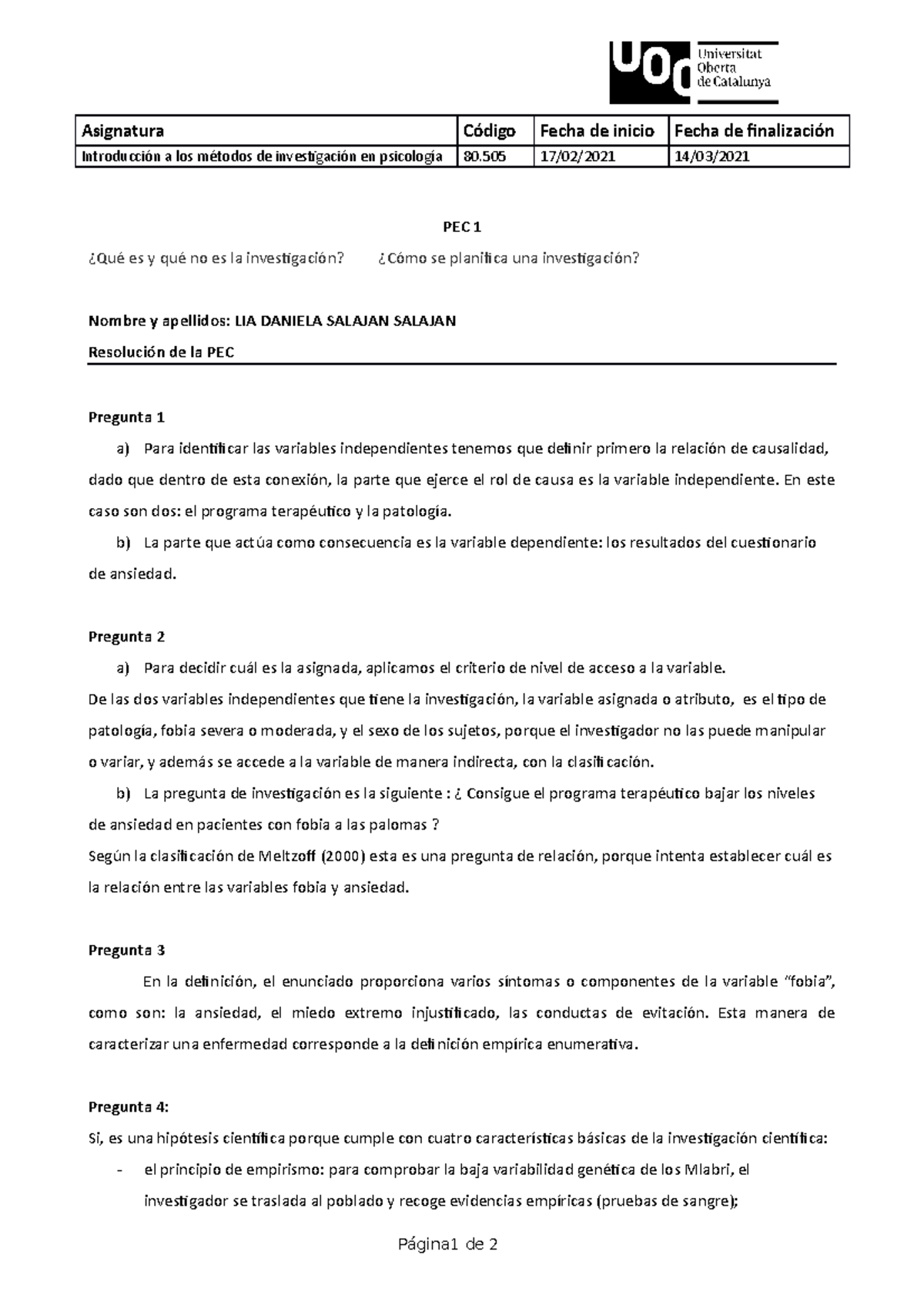 Imip 20 2 pec01 esp entrega - Asignatura Código Fecha de inicio Fecha de finalización ...