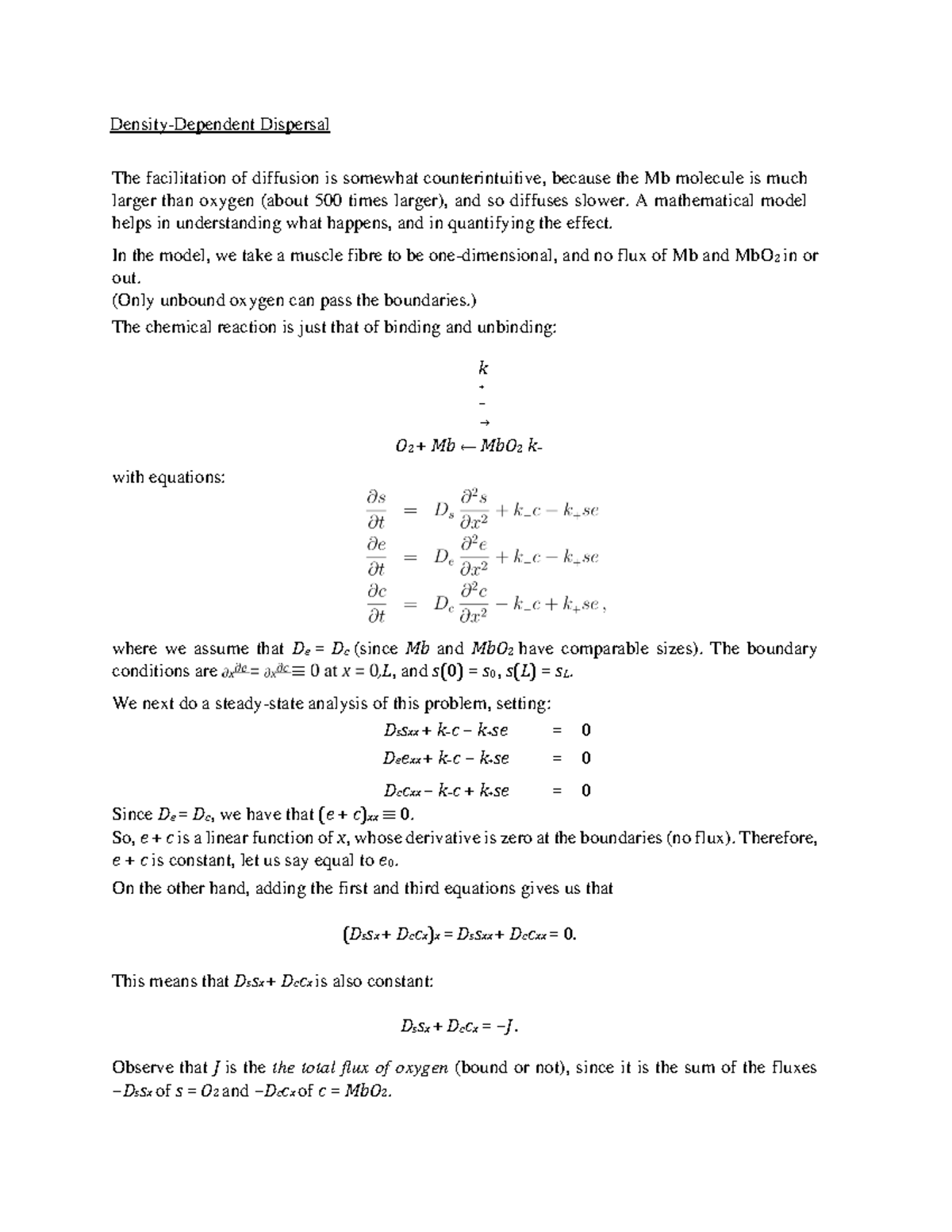 Density-Dependent Dispersal - A mathematical model helps in ...