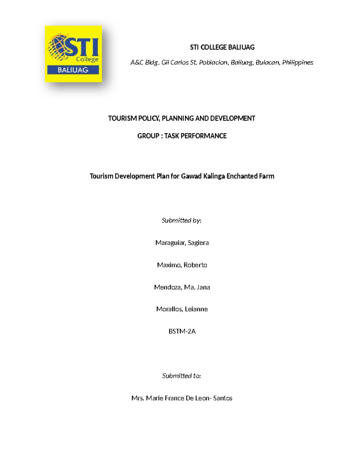 Task-Performance TPPD-GKEF-1-wordfile - STI COLLEGE BALIUAG A&C Bldg ...