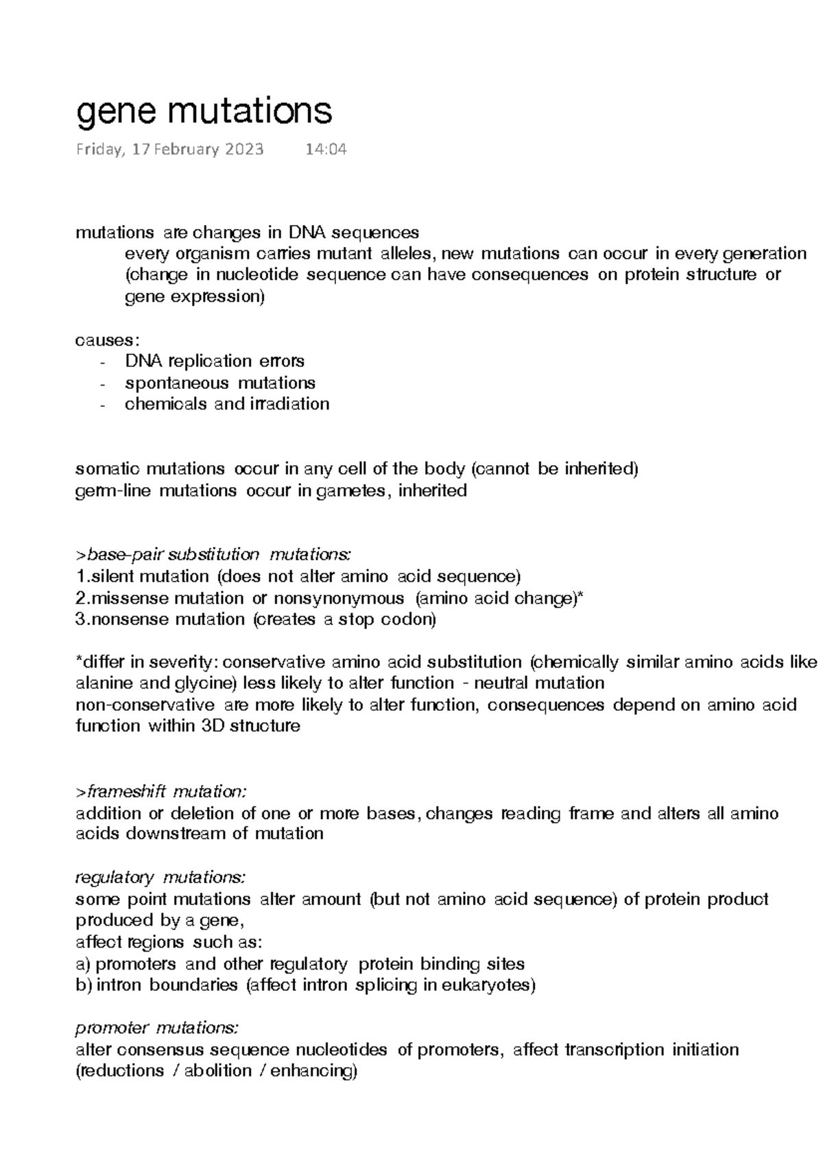 gene mutations - L14 - mutations are changes in DNA sequences every ...