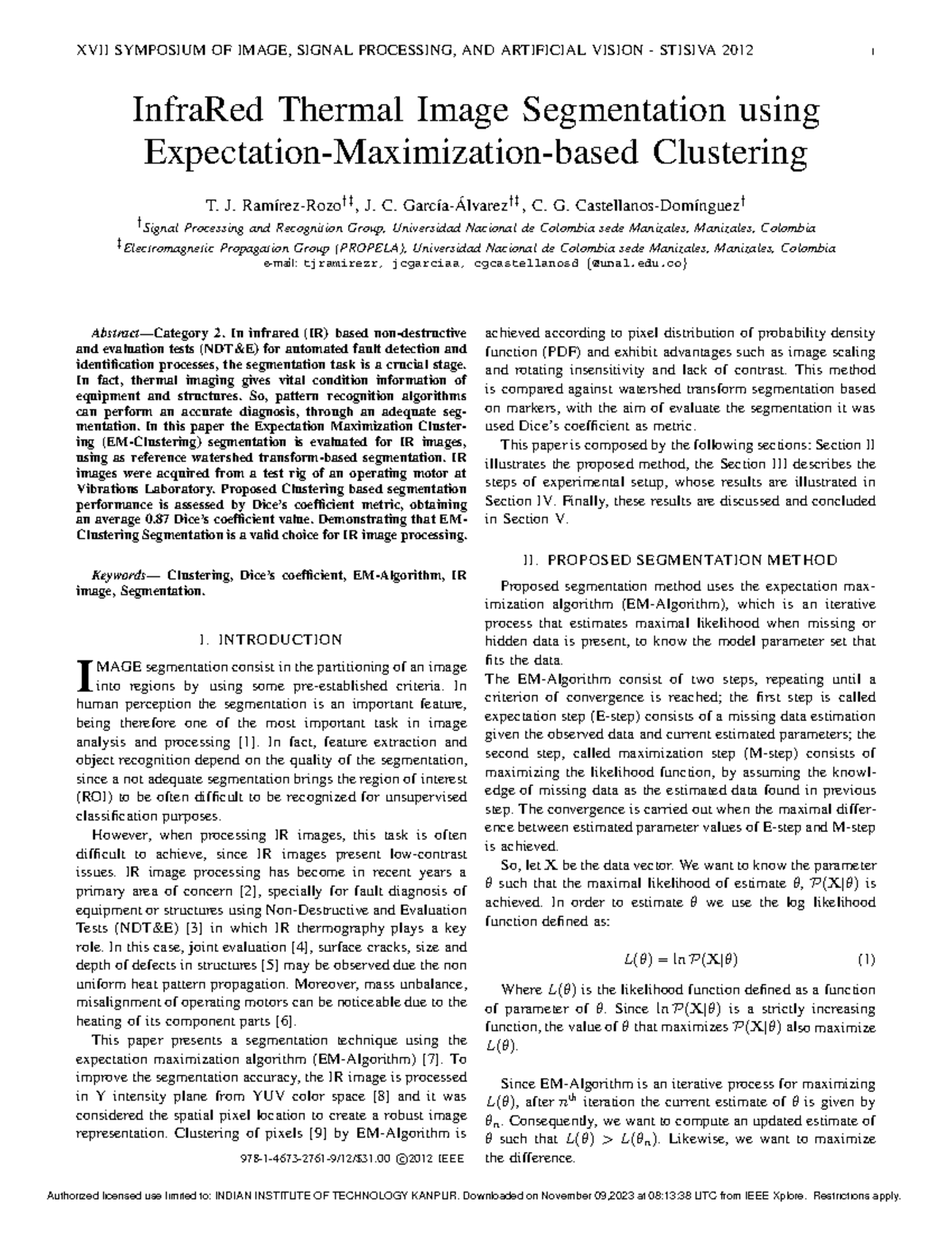 Infrared Thermal Image Segmentation Using Expectation Maximization Based Clustering Xvii