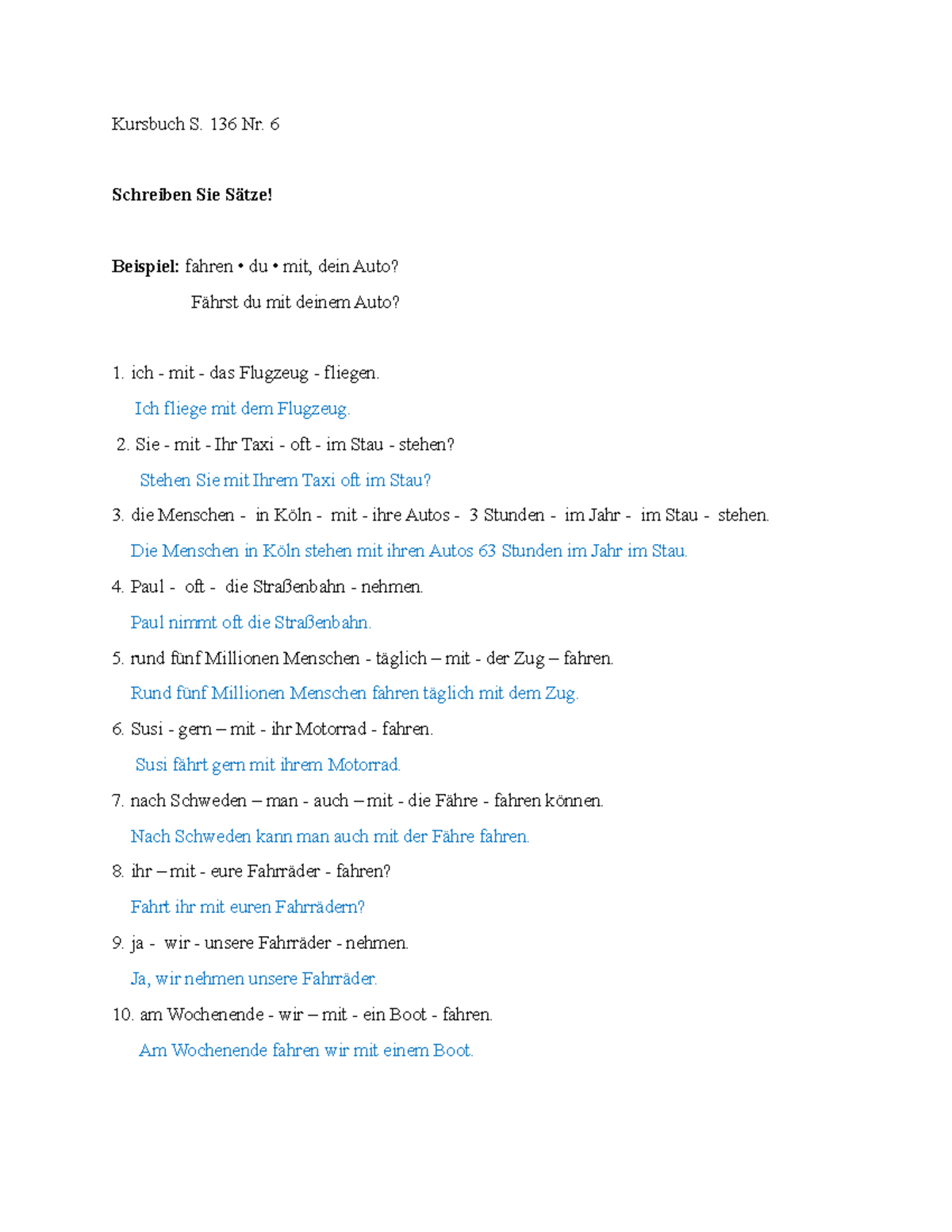 Kursbuch S. 136 Übung Nr 6 + Lösungen - Kursbuch S. 136 Nr. 6 Schreiben ...