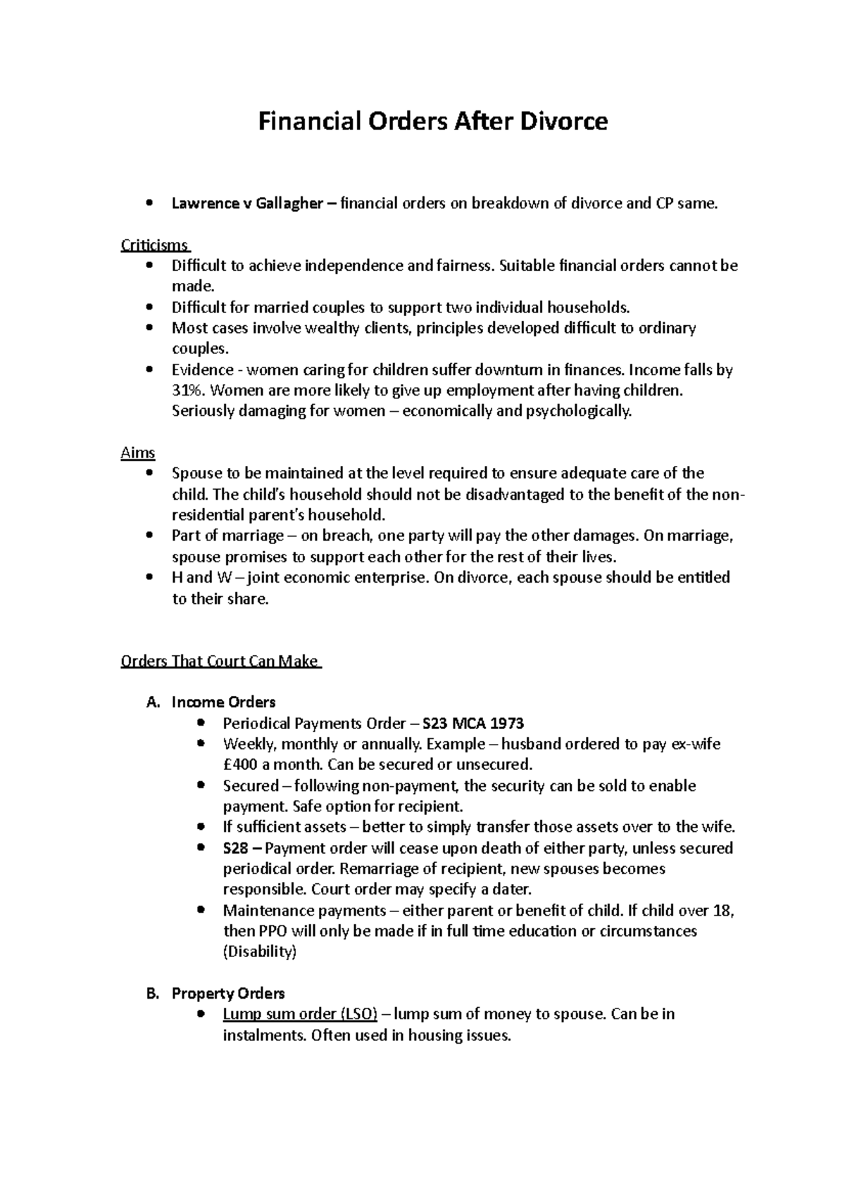 Financial Orders After Divorce - Financial Orders After Divorce ...