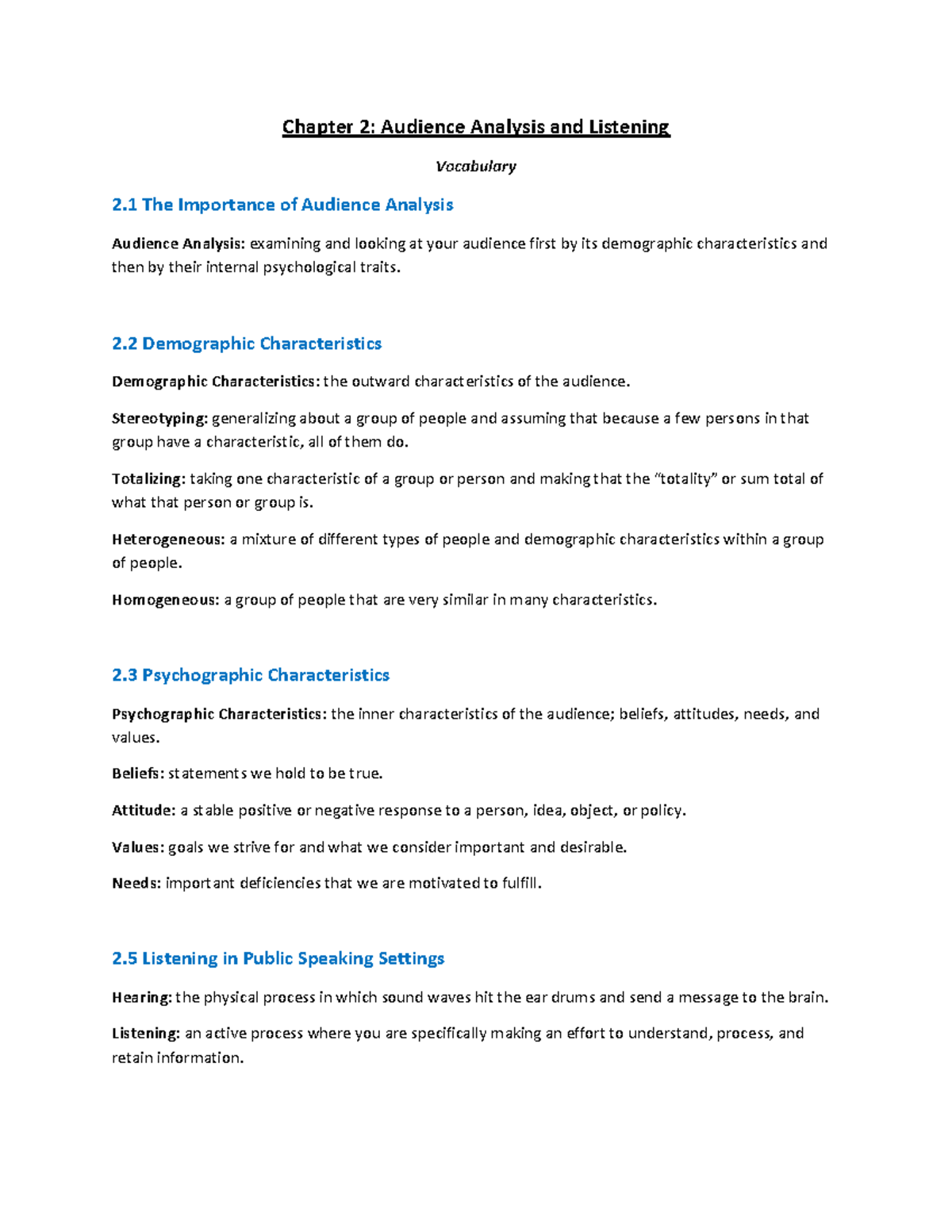 Chapter 2 Vocabulary - Chapter 2: Audience Analysis and Listening ...