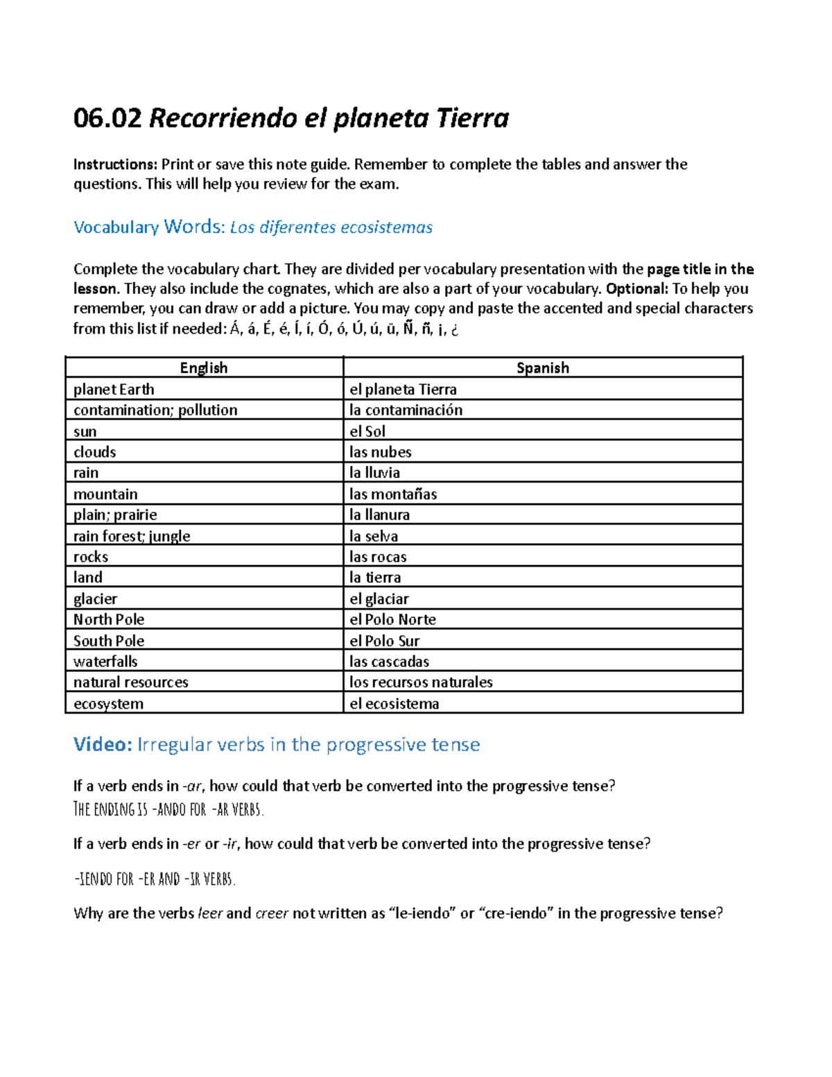 06 02 notes - n/a - 06 Recorriendo el planeta Tierra Instructions ...