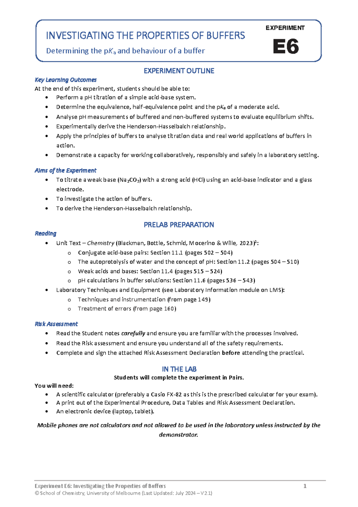 Experiment E6 Student notes (V2 - Experiment E6: Investigating the ...