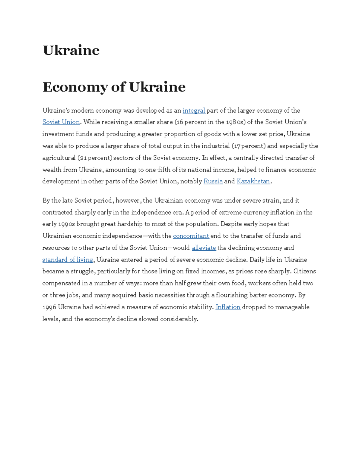 Ukraine Economy - History and lecture - Ukraine Economy of Ukraine ...