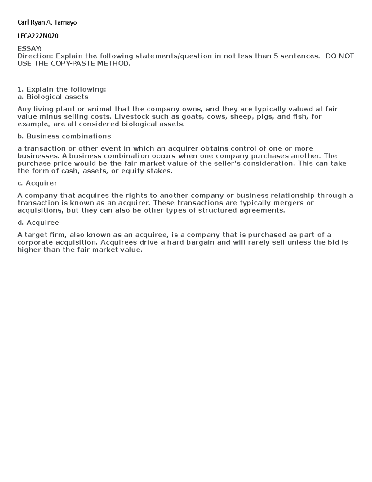 ACT08 LFCA222N020 Tamayo, CARL RYAN A - Carl Ryan A. Tamayo LFCA222N ...