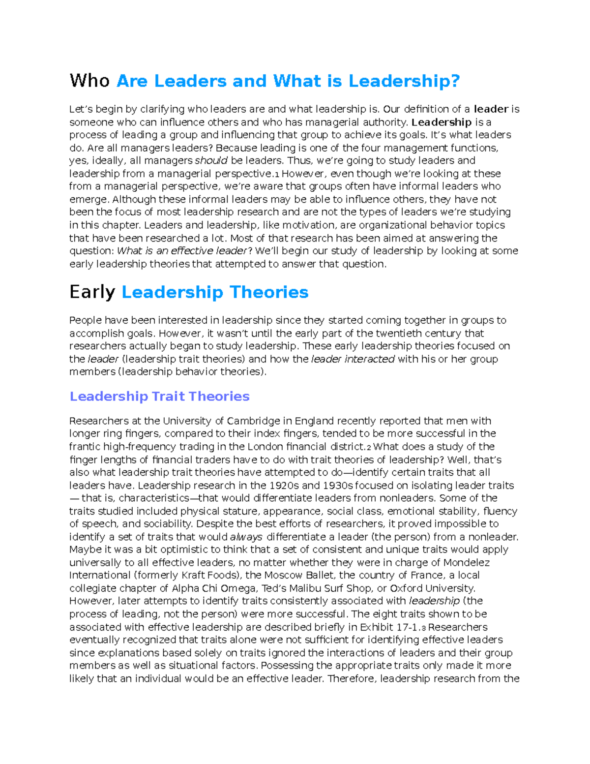 Chap 9 - Lecture notes tema 1 - Who Are Leaders and What is Leadership ...