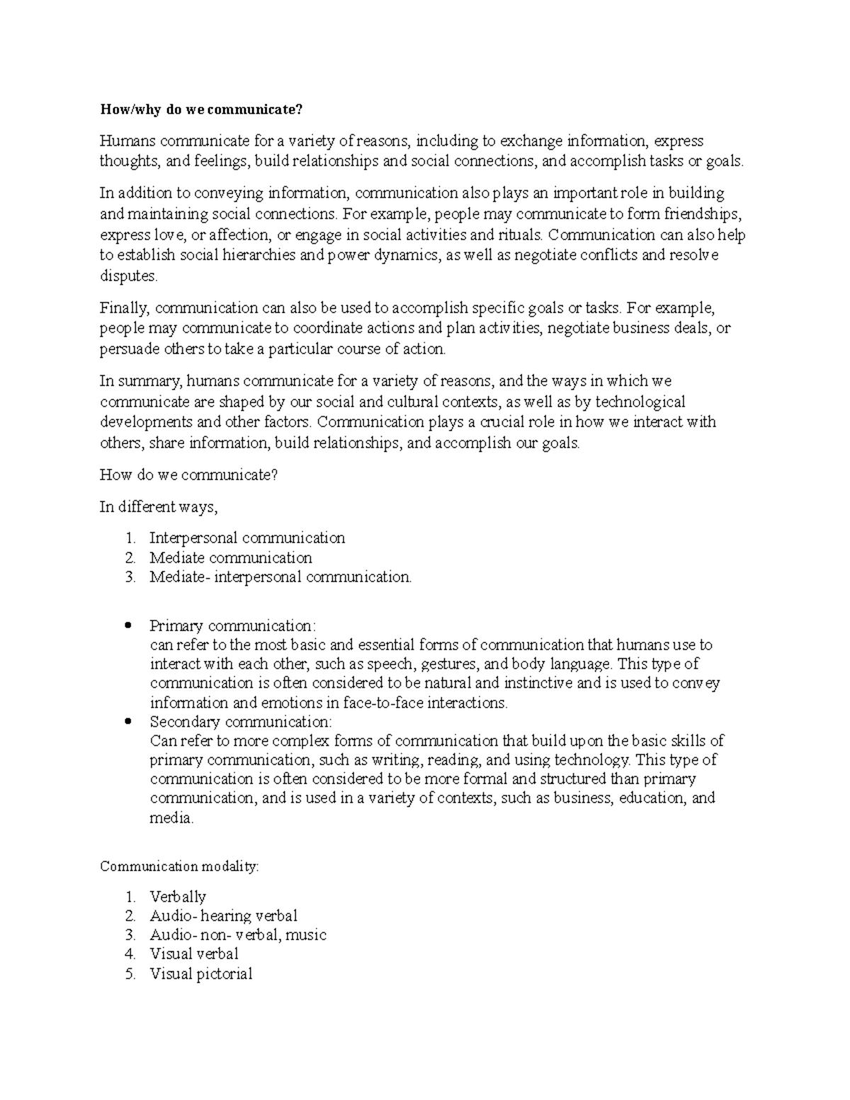 Mcom 201, communication - How/why do we communicate? Humans communicate ...