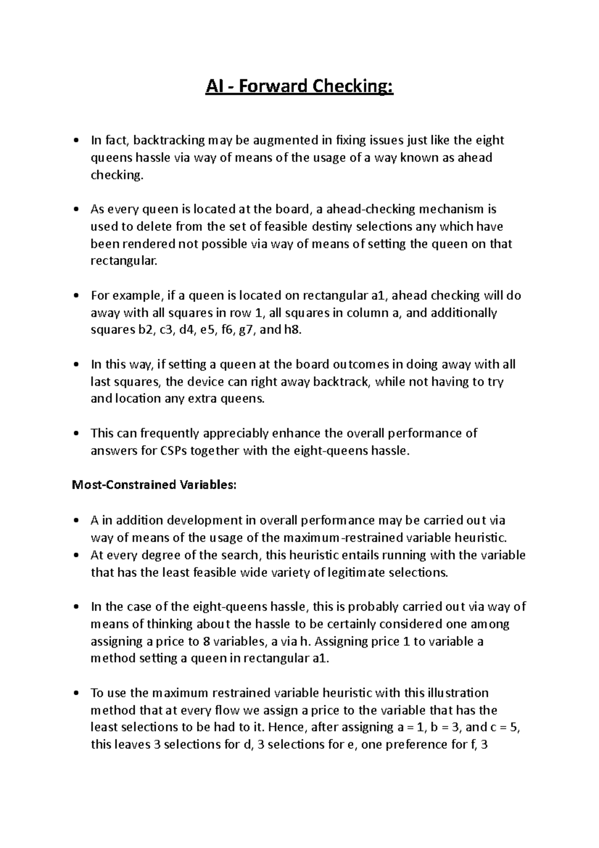 AI - Forward Checking - AI - Forward Checking: In fact, backtracking ...