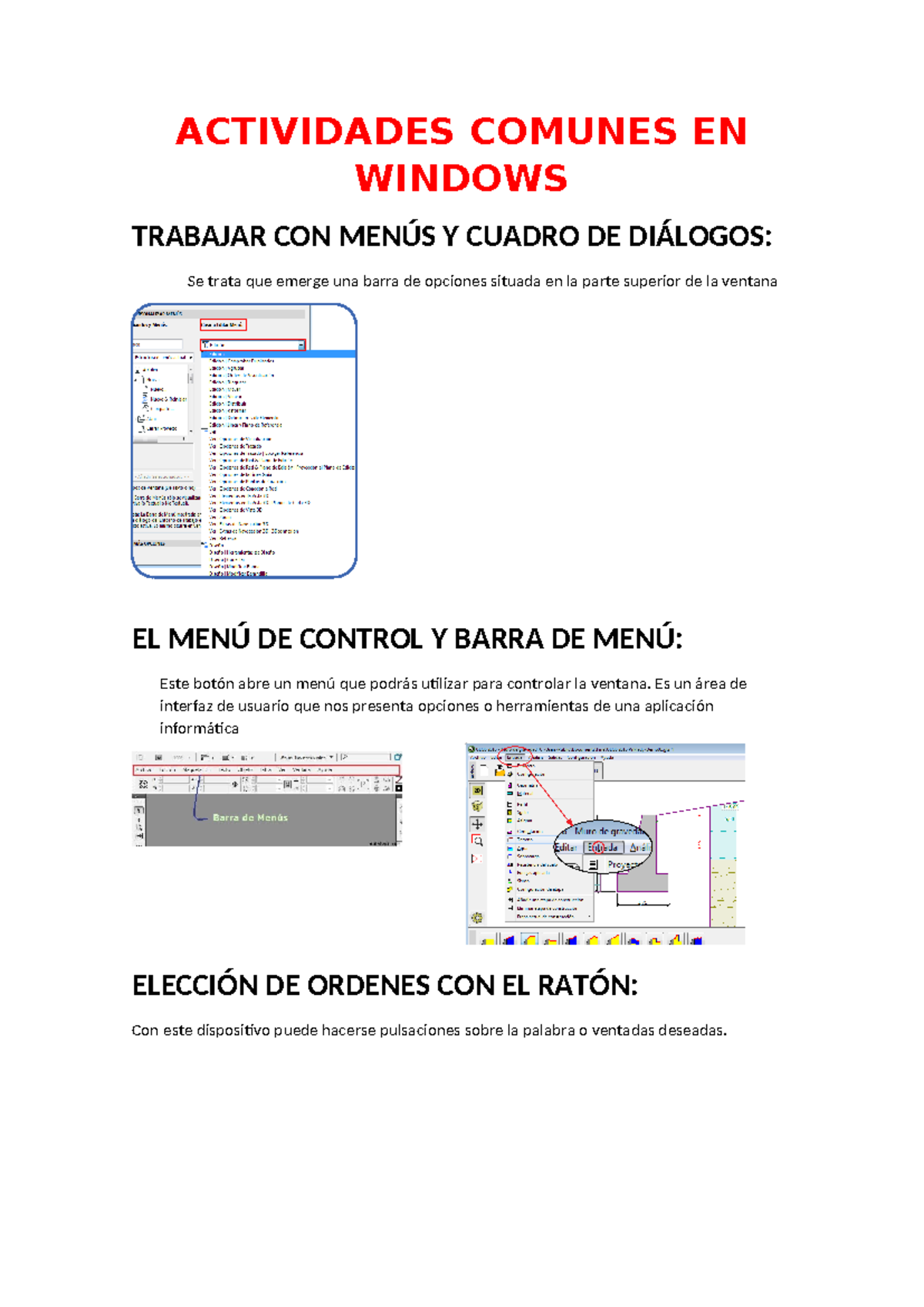 Trabajar CON Menús Y Cuadro DE Diálogos - ACTIVIDADES COMUNES EN ...