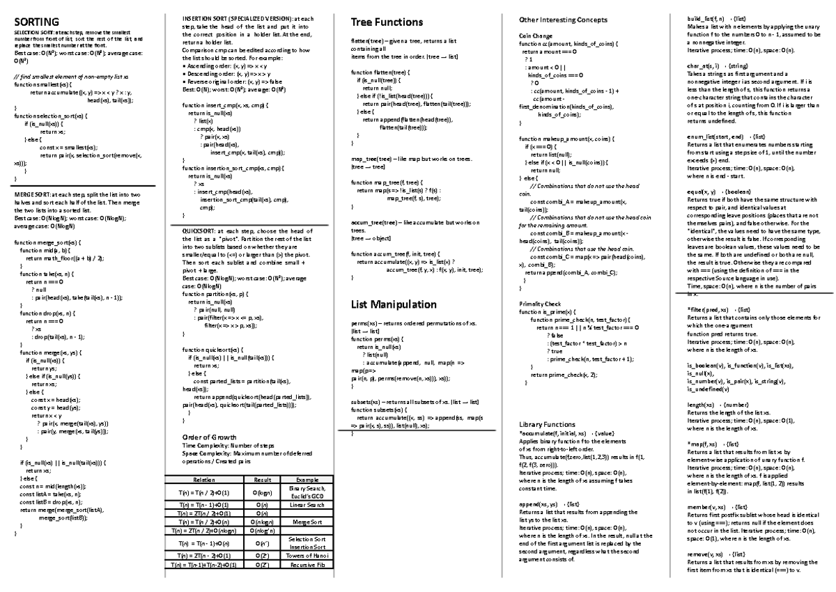 Midterms Cheat Sheet-2 - SORTING SELECTION SORT: at each step, remove ...