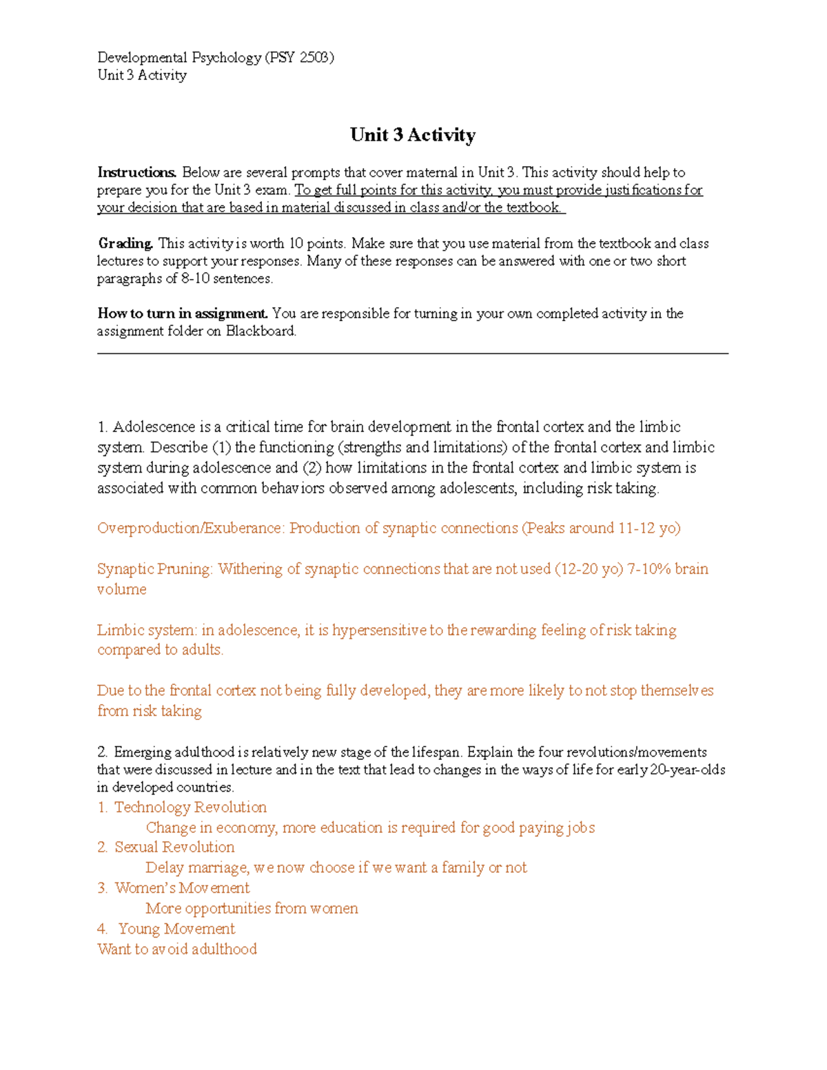 Unit 3 Activity Summer 2022 - Developmental Psychology (PSY 2503) Unit ...