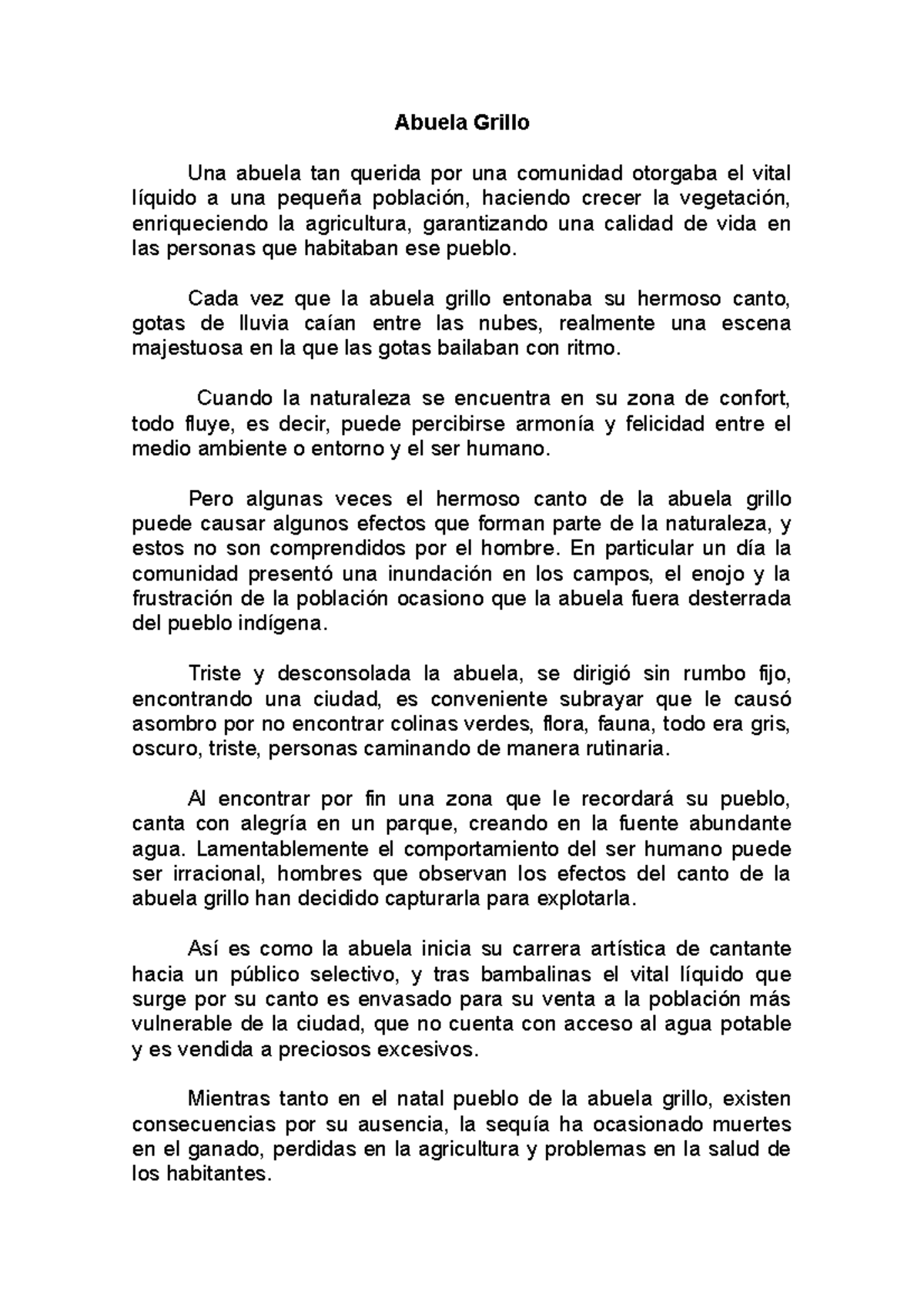 Abuela Grillo - Cuidado del agua - Abuela Grillo Una abuela tan querida ...