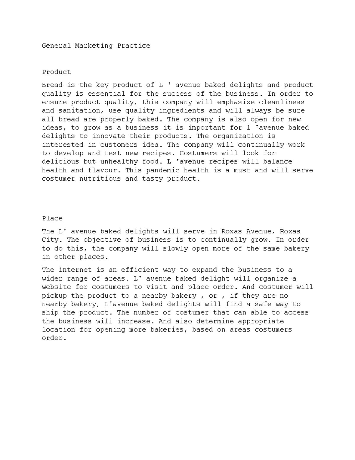 Document - qww - General Marketing Practice Product Bread is the key ...