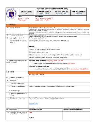 UNIT TEST LP - LESSON PLAN IN SCIENCE 8 - DETAILED SCIENCE LESSON PLAN ...