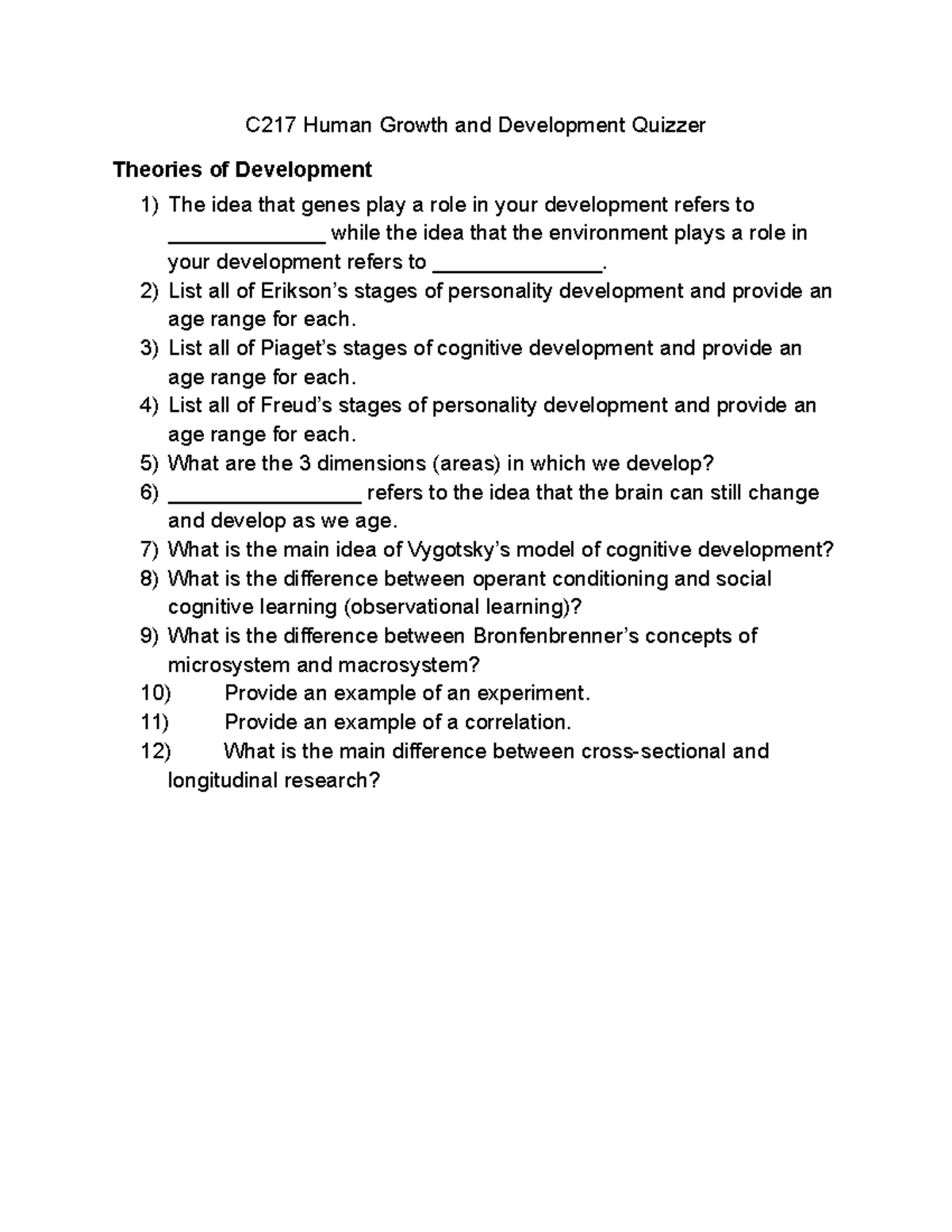 C217 Human growth and development quizzer - C217 Human Growth and ...