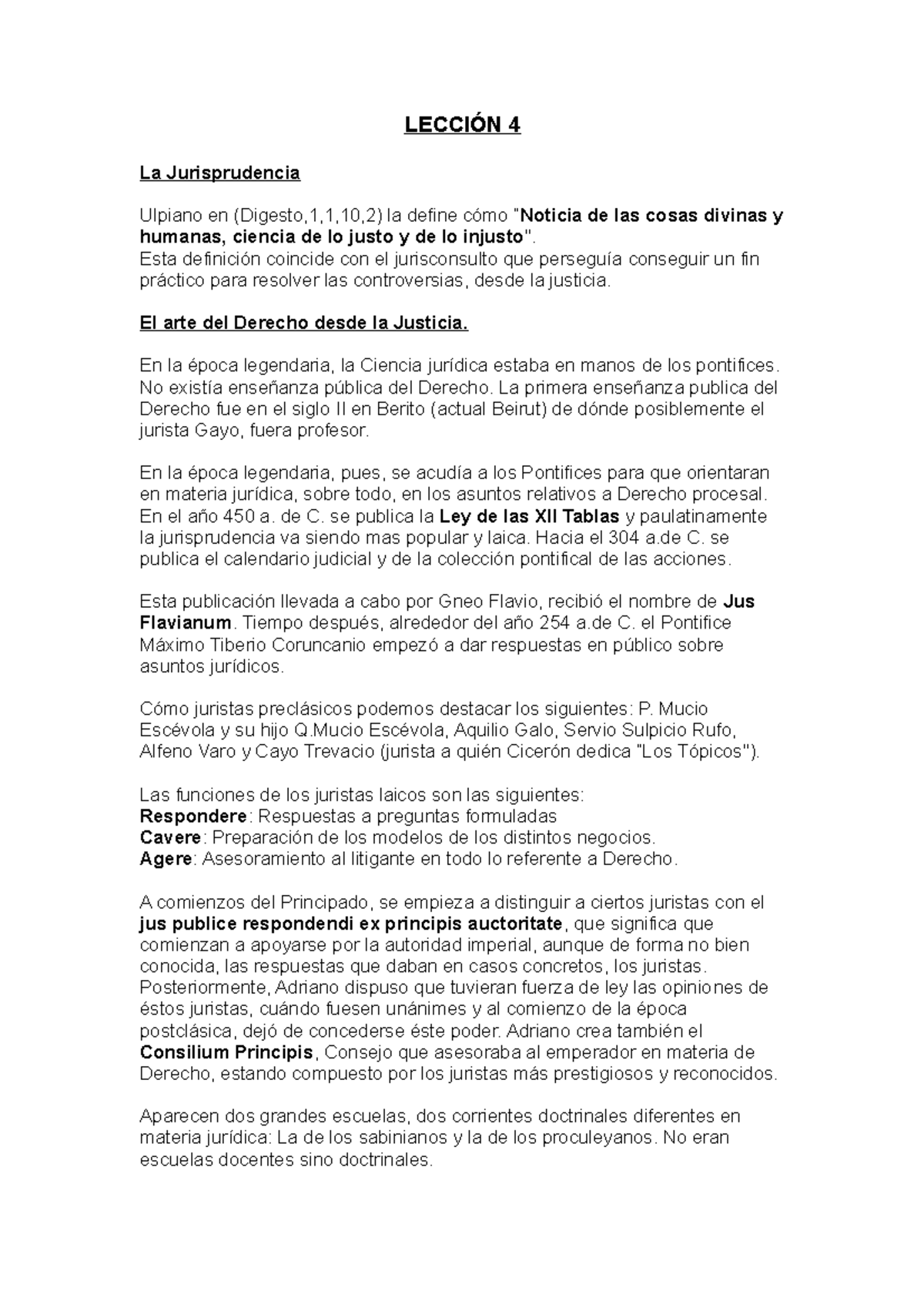 Lección 4 (Derecho Romano) - L ECCIÓN 4 La Jurisprudencia Ulpiano en ...
