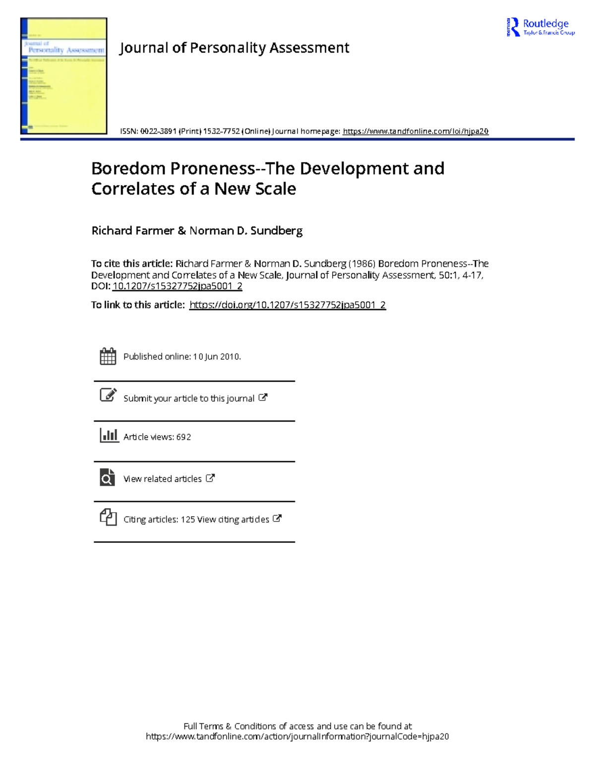 Boredom Proneness The Development and Correlates of a New Scale - Full ...