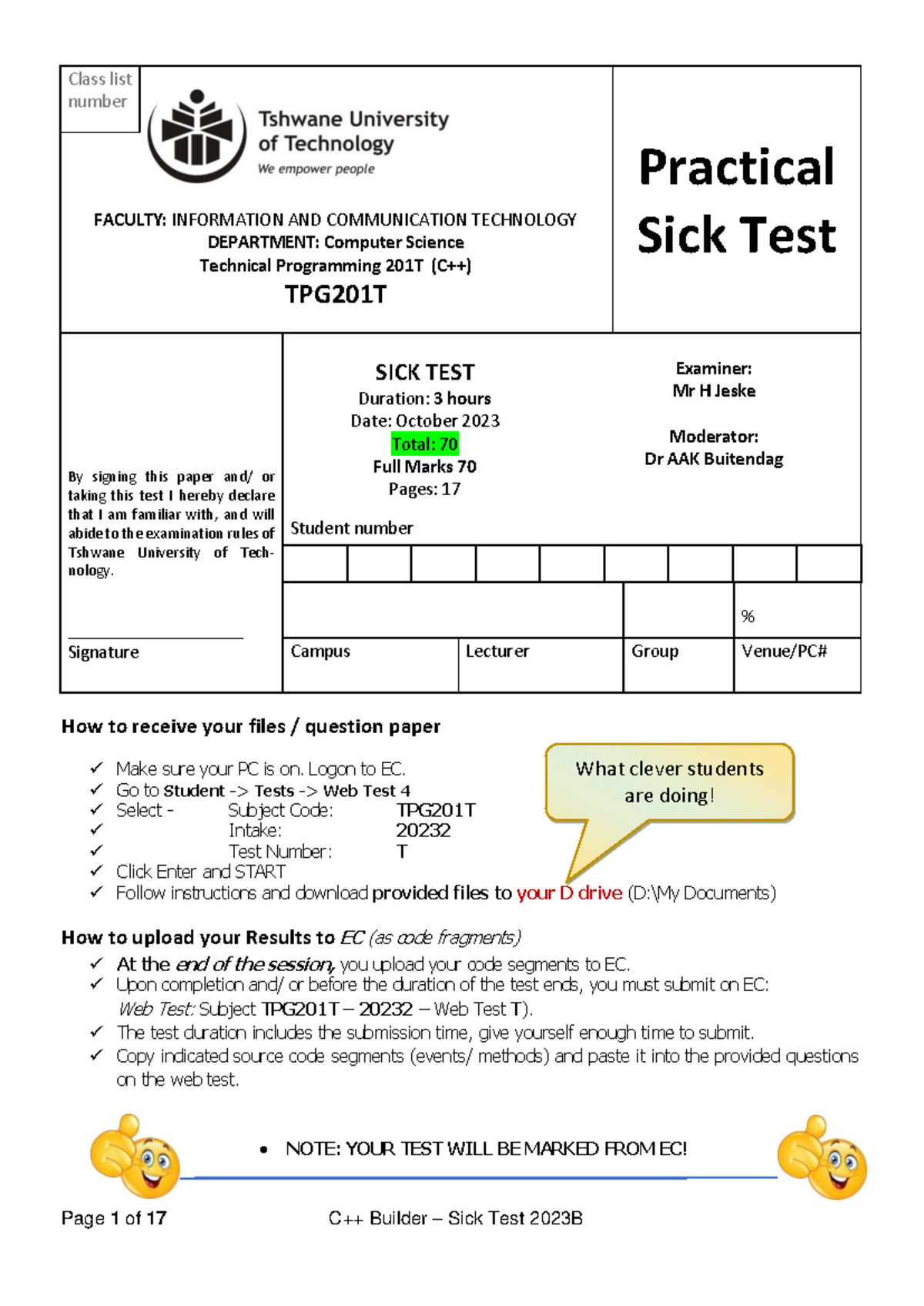 TPG201T - eMalahleni content - Page 1 of 17 C++ Builder – Sick Test ...