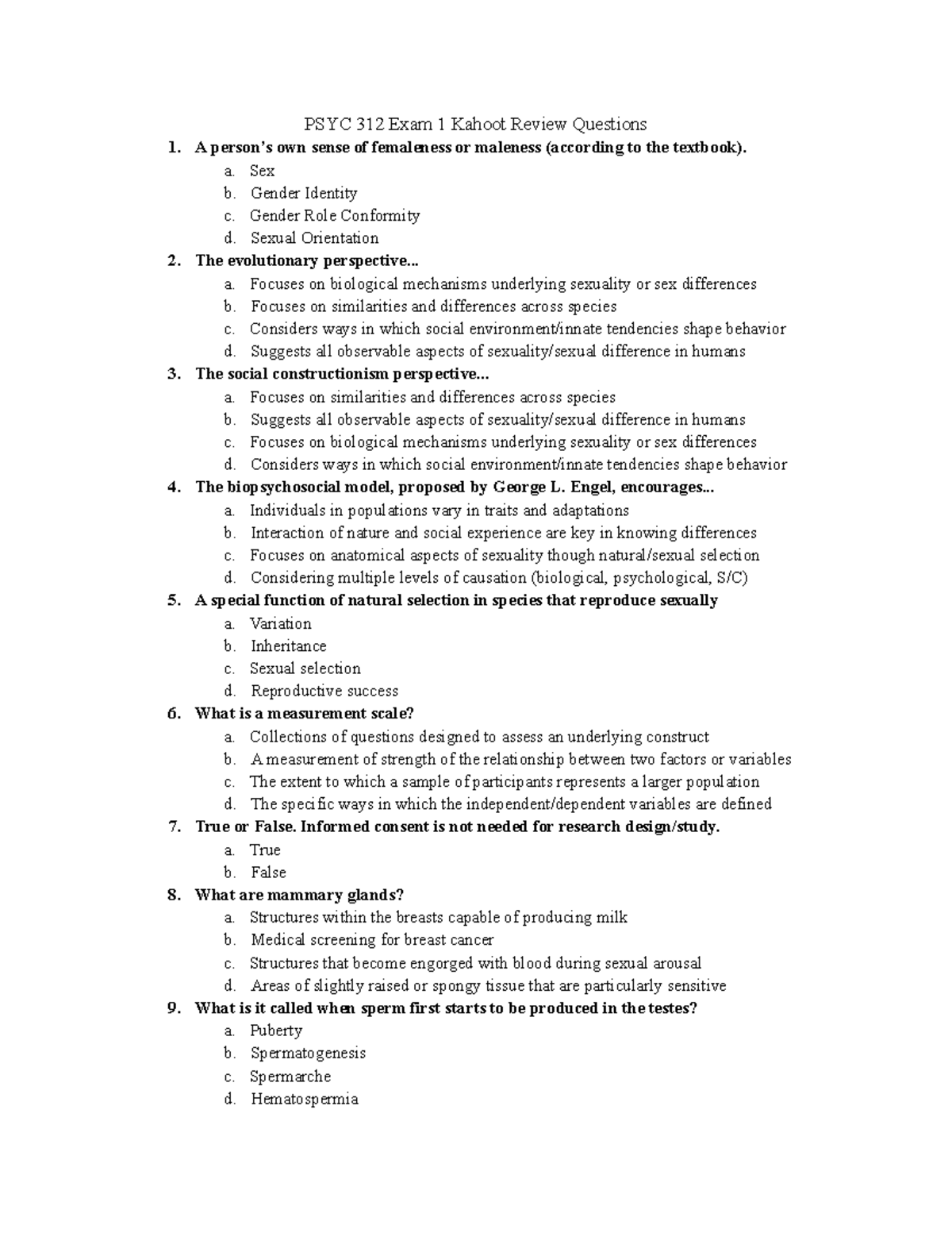 PSYC 312 Exam 1 Kahoot Review Questions - PSYC 312 Exam 1 Kahoot Review ...