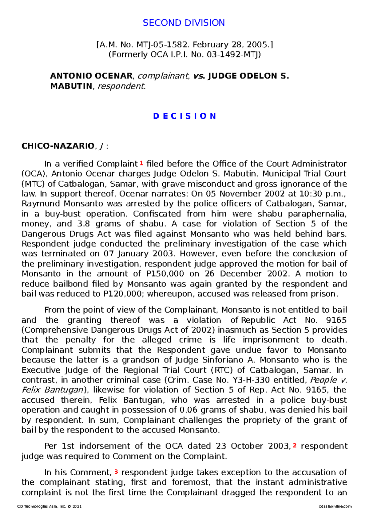 112490-2005-Ocenar v - Summary Legal Management - SECOND DIVISION [A. No. MTJ-05-1582. February ...