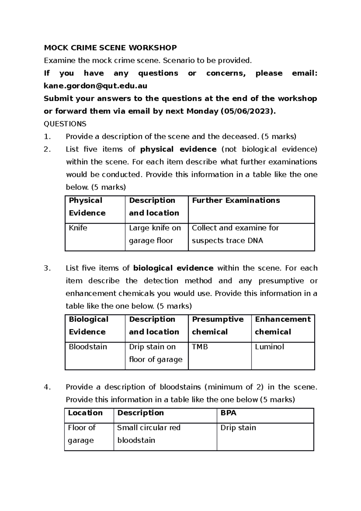 Mock Crime Scene Workshop-1 - MOCK CRIME SCENE WORKSHOP Examine the ...
