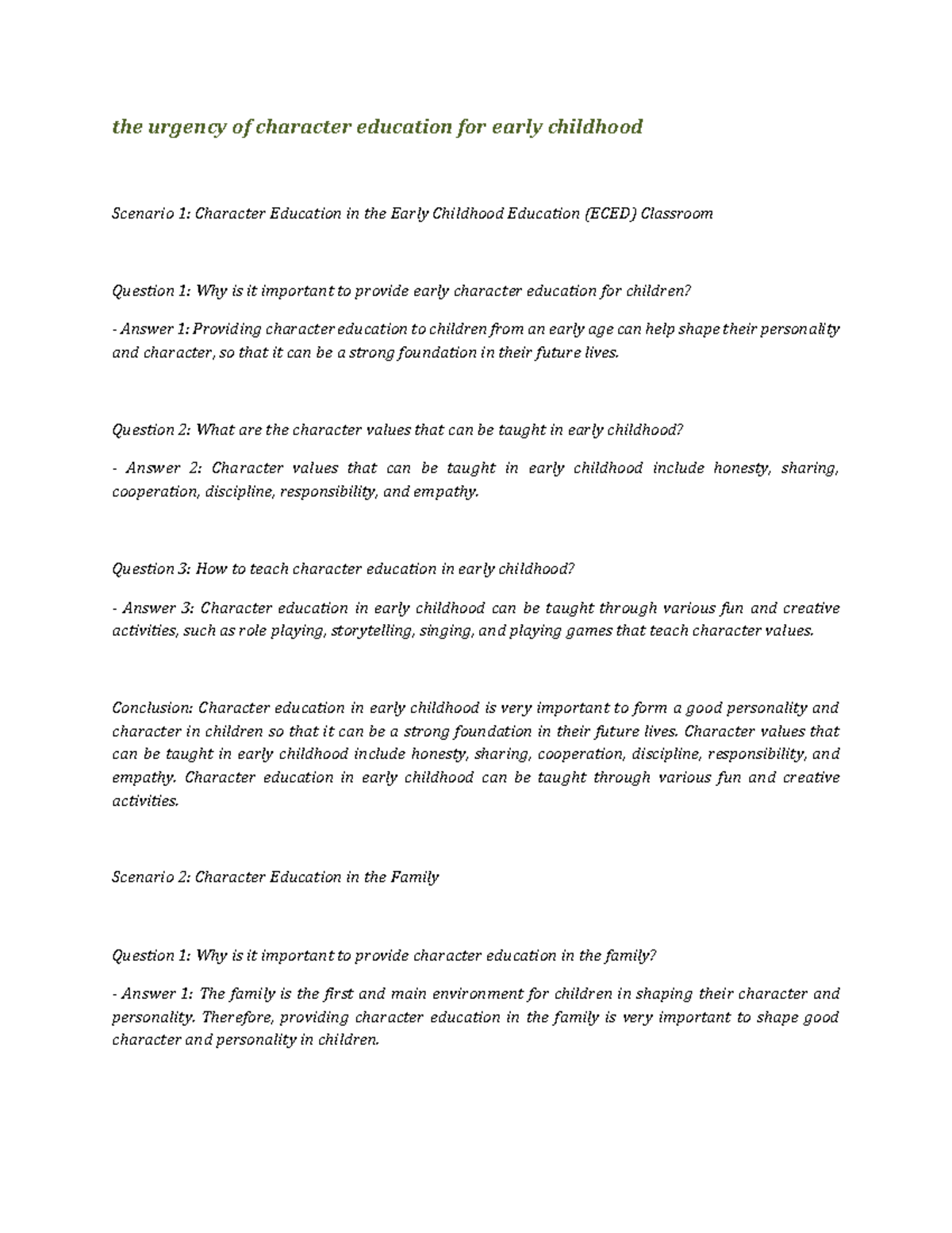 Character education case scenario 7 - the urgency of character ...