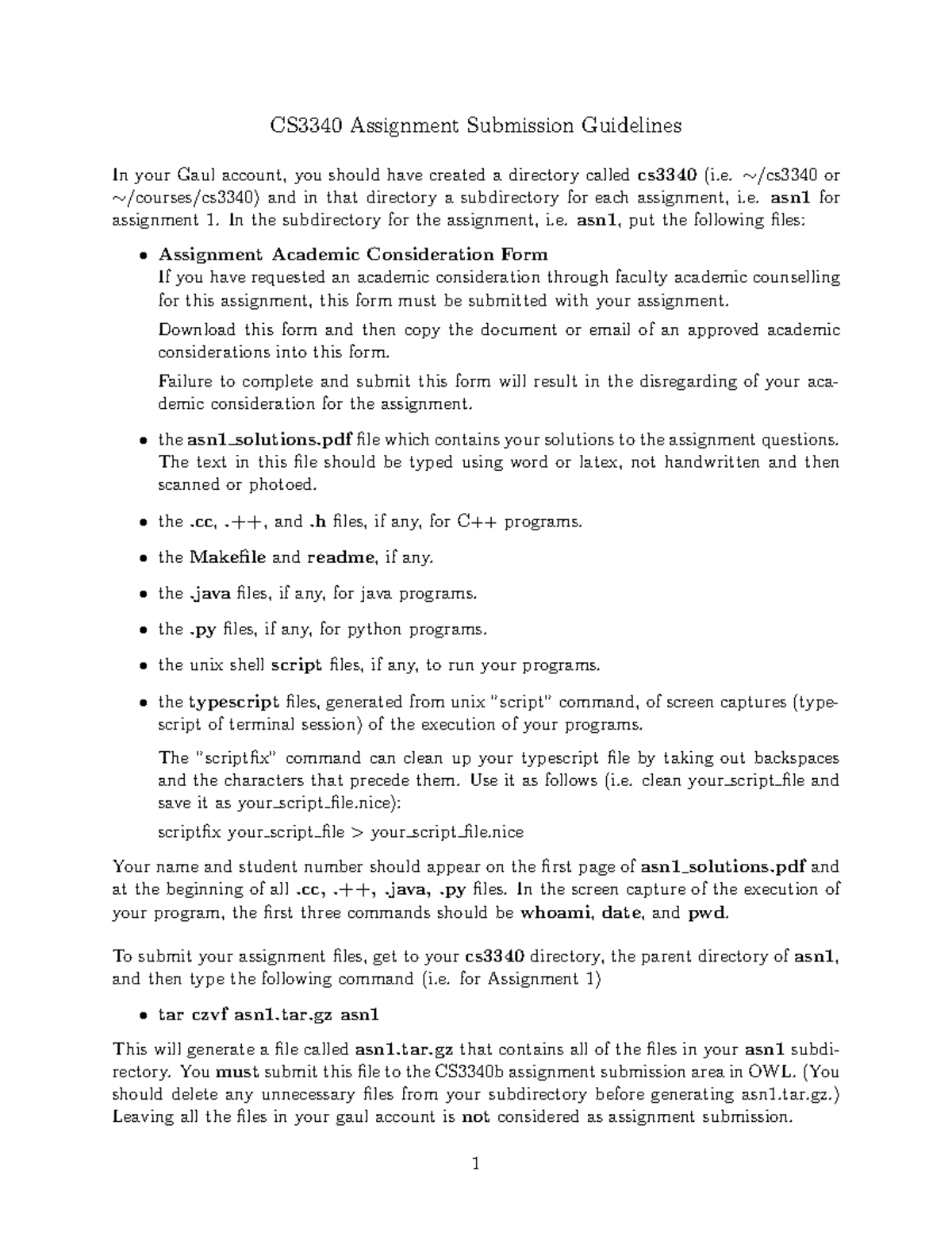 Submguide - CS3340 Assignment Submission Guidelines In your Gaul account, you should have ...
