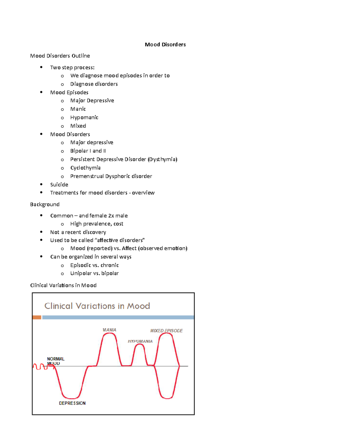 Mood Disorders - Lecture notes from the professor's lecture slides ...