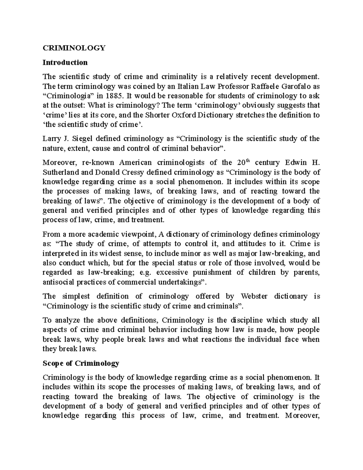 Lec.1. Criminology, scope and branches - CRIMINOLOGY Introduction The ...