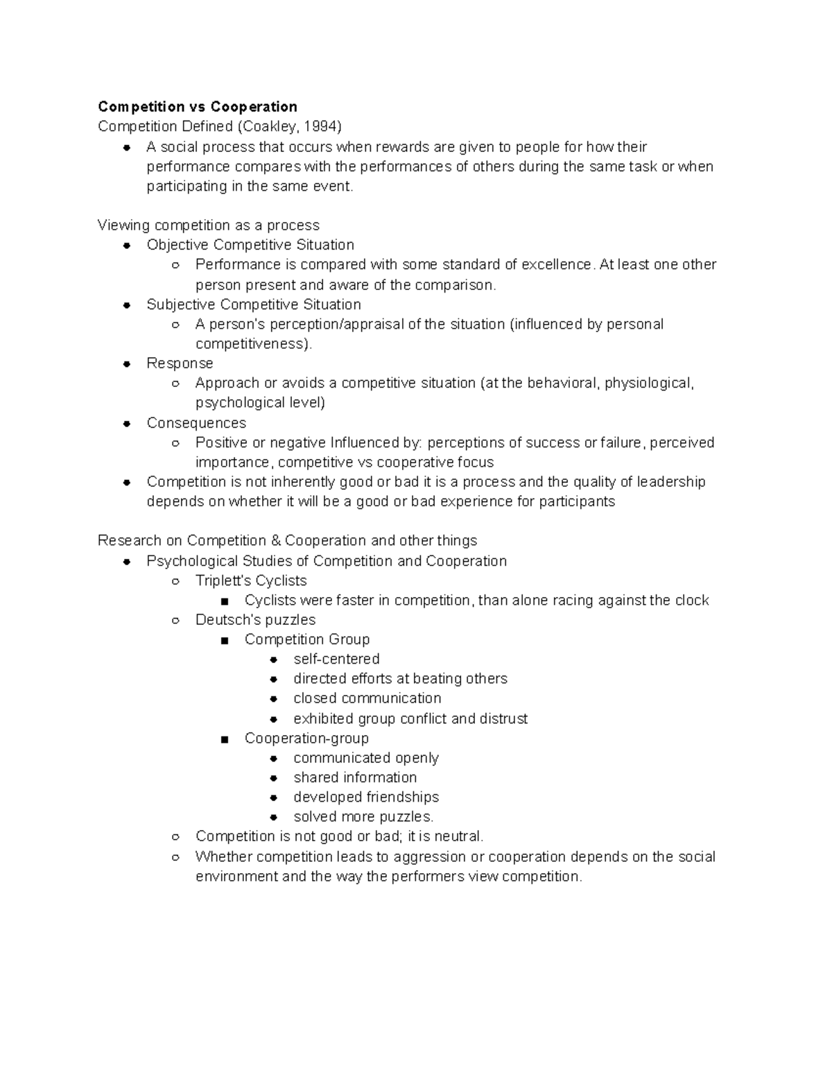 Competition vs Cooperation - Sport Psych - Competition vs Cooperation ...
