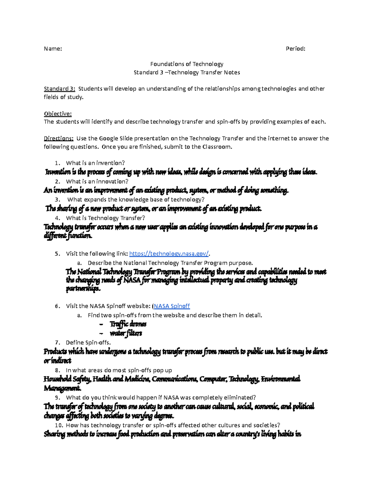 Technology Transfer Notes - Name: Period: Foundations of Technology ...