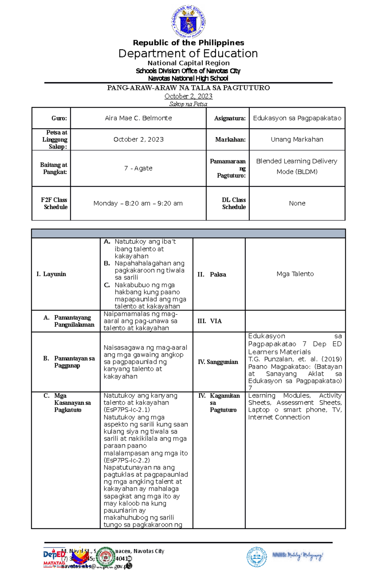 Modyul 2: Mga Talento - Department of Education National Capital Region Schools Division Office ...