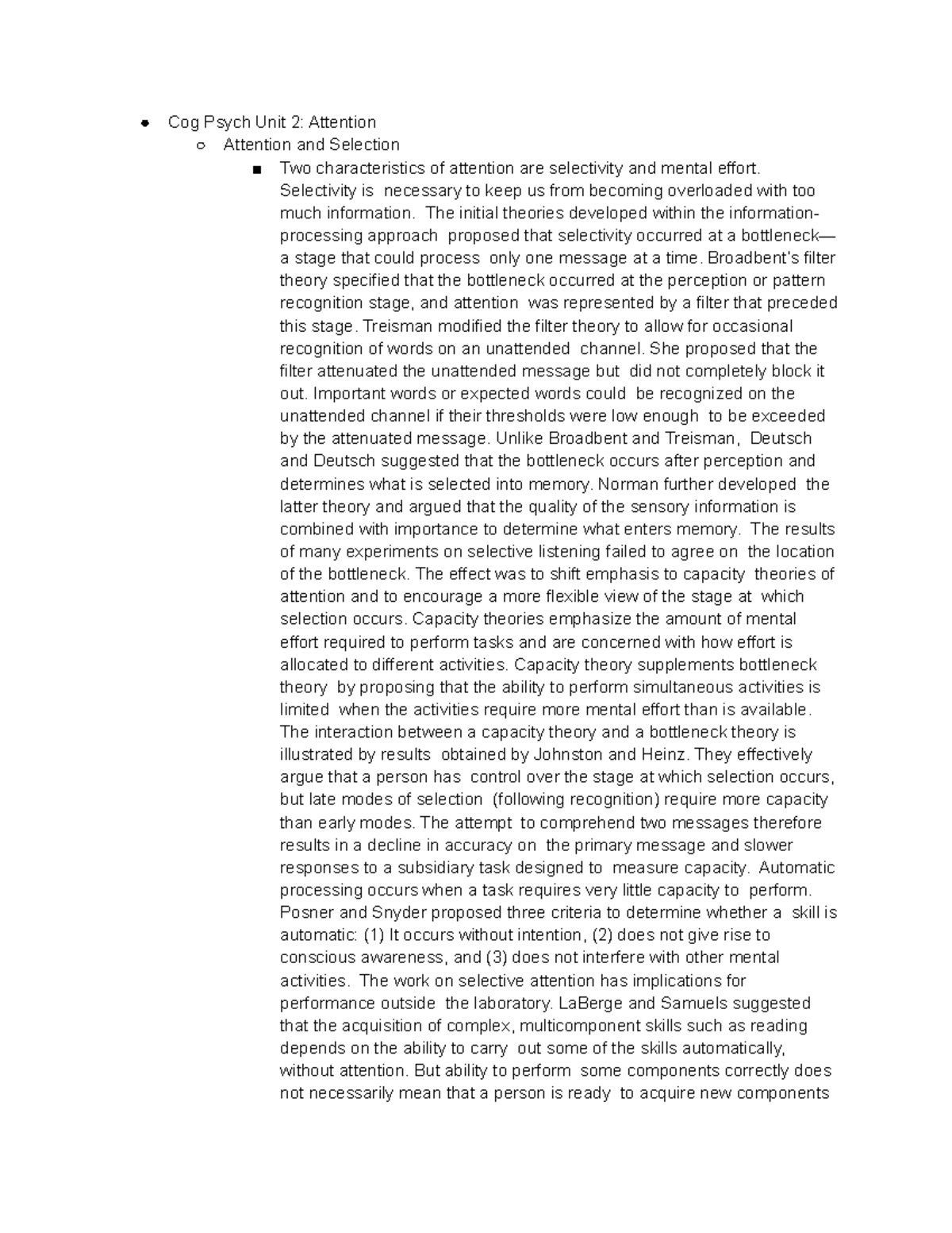 Cog Psych Unit 2 Attention - Cog Psych Unit 2: Attention Attention and ...