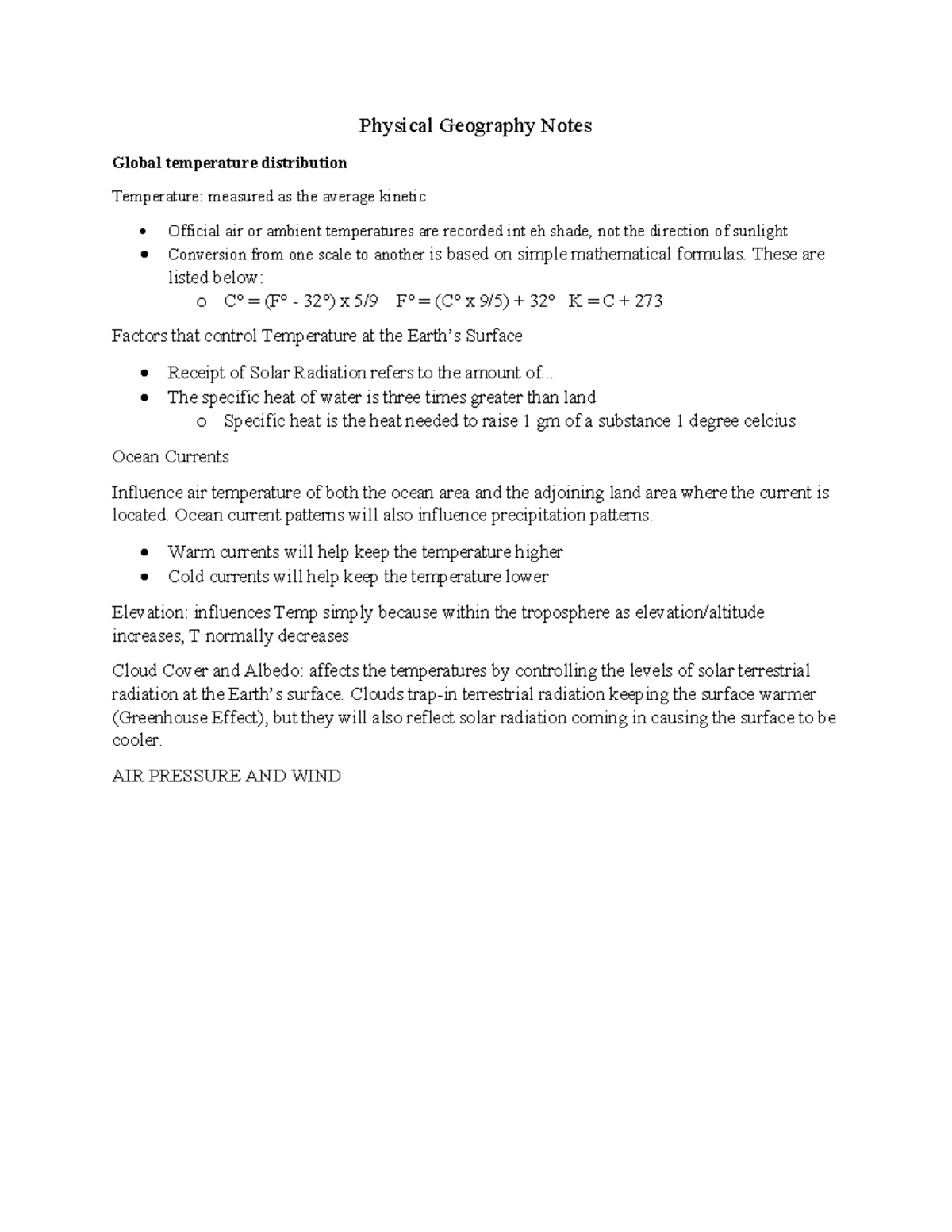 Physical Geography Notes - Physical Geography Notes Global temperature ...