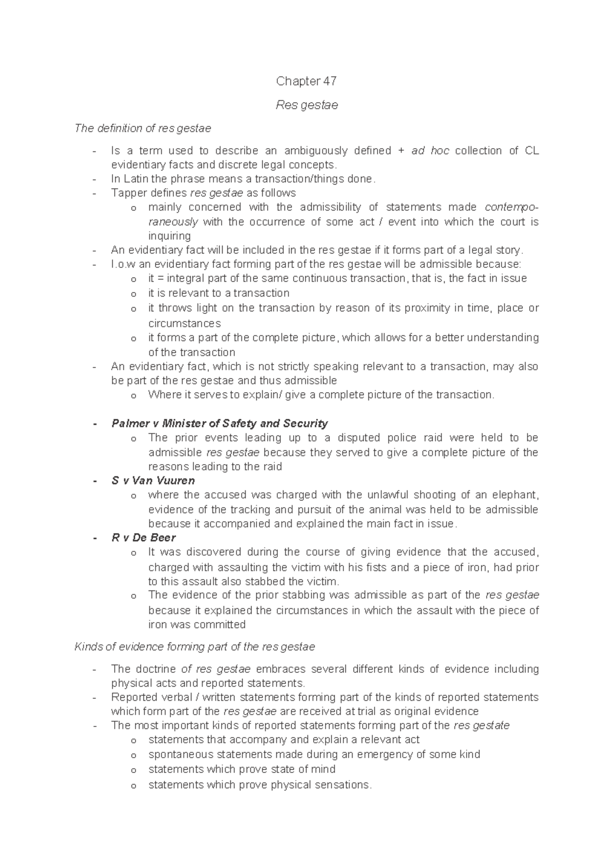 Chapter 47 - Lecture notes on heresay evidence - Chapter 47 Res gestae ...