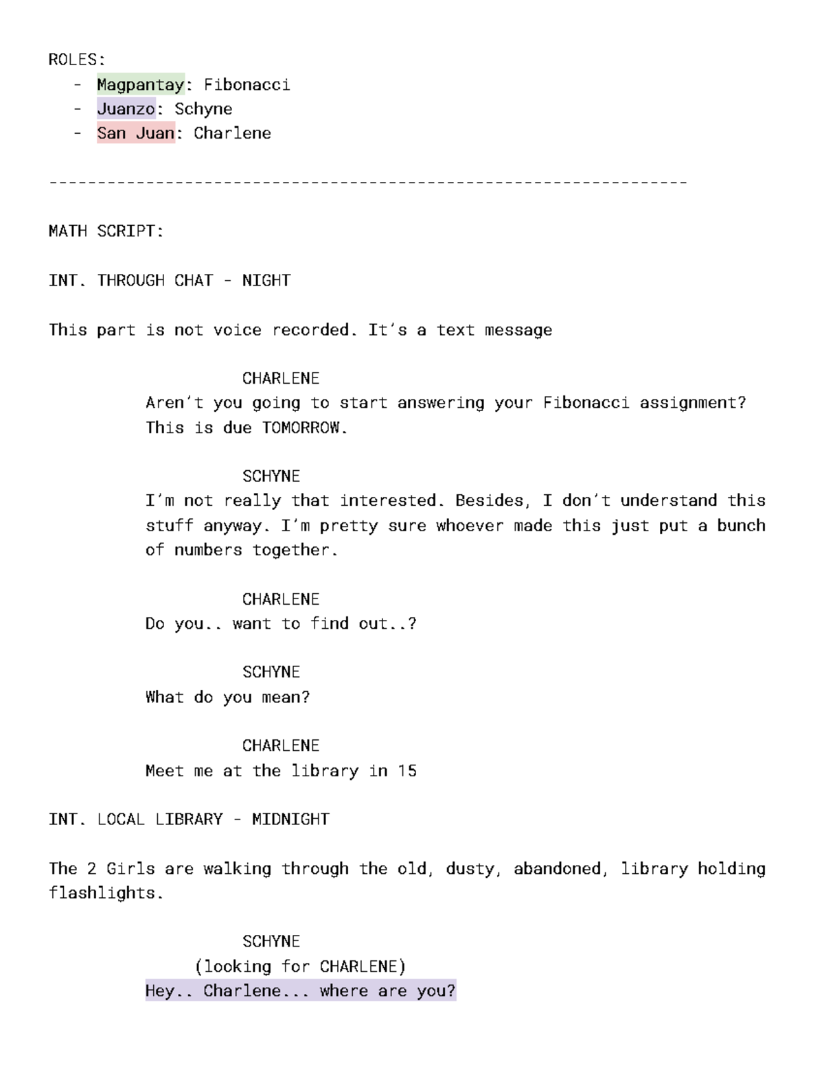 MATH- Script-Fibonacci - ROLES: Magpantay: Fibonacci Juanzo: Schyne San ...