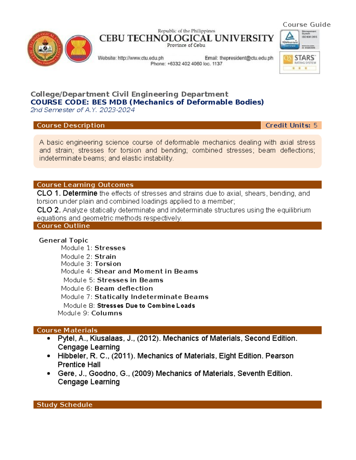 BES MDB Course Guide - Course Guide College/Department Civil ...