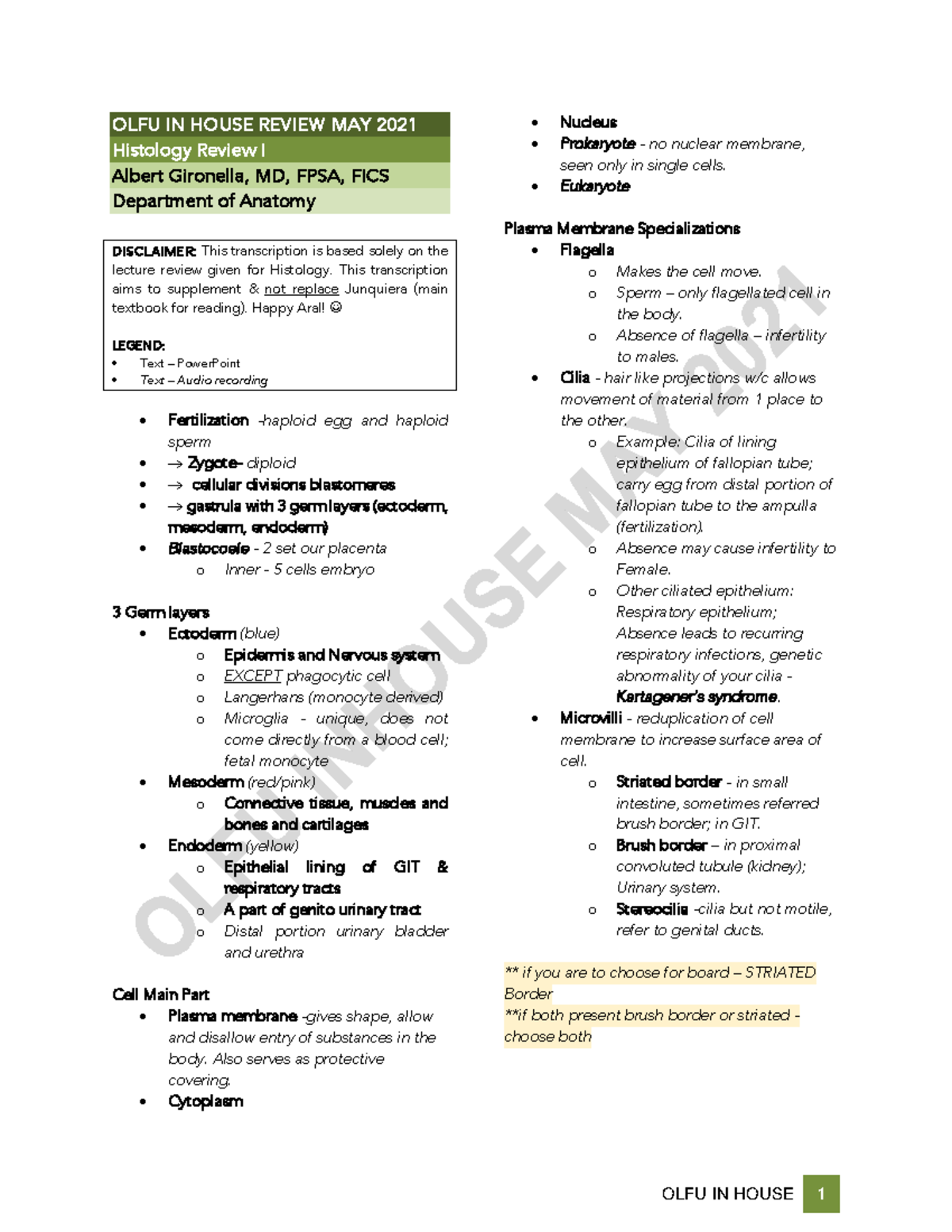Inhouse Histology-Review - OLFU IN HOUSE REVIEW MAY 2021 Histology ...