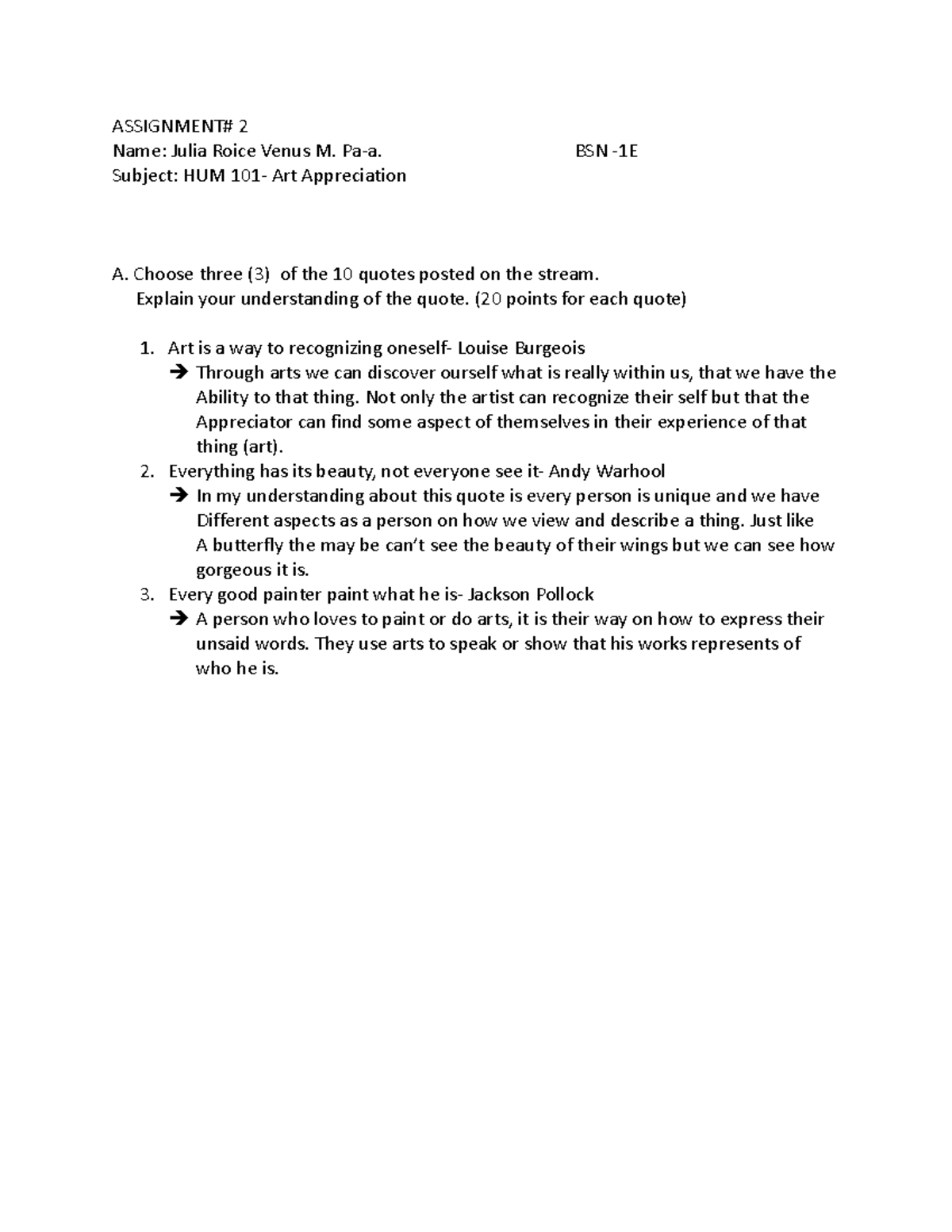 Assignment 1 - Notes - ASSIGNMENT# 2 Name: Julia Roice Venus M. Pa-a ...